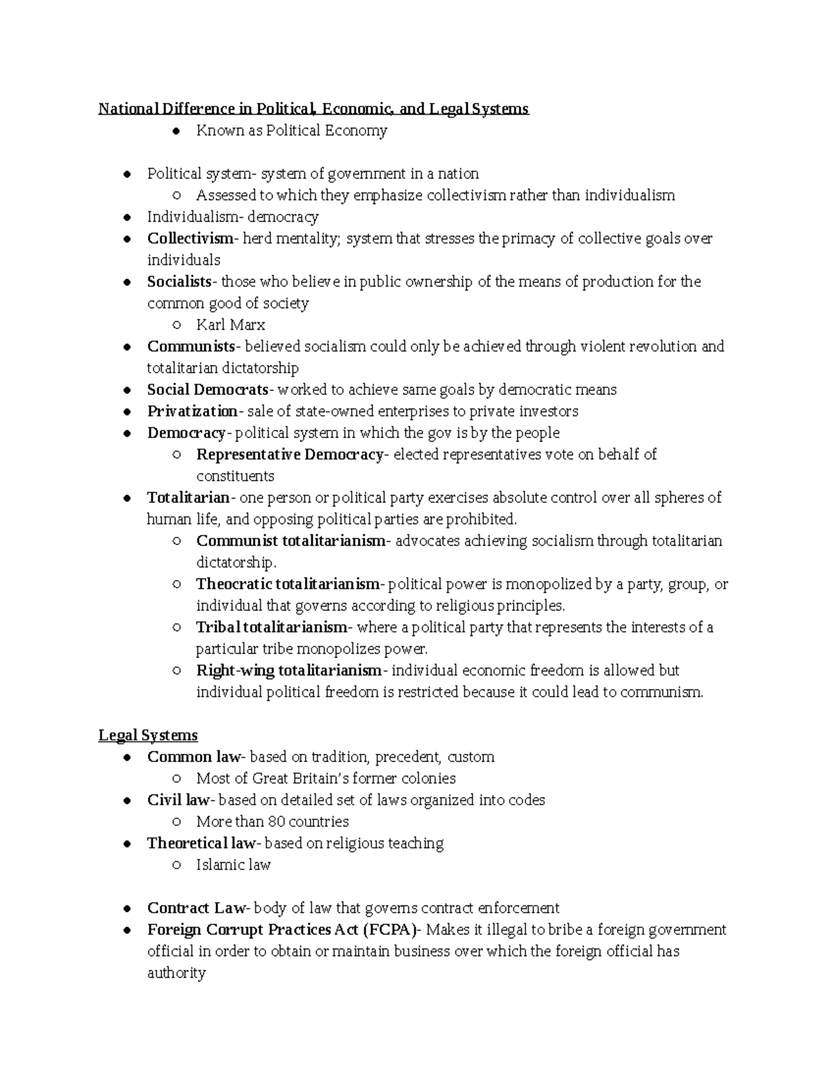 International Business Ch. 2 - National Difference in Political ...