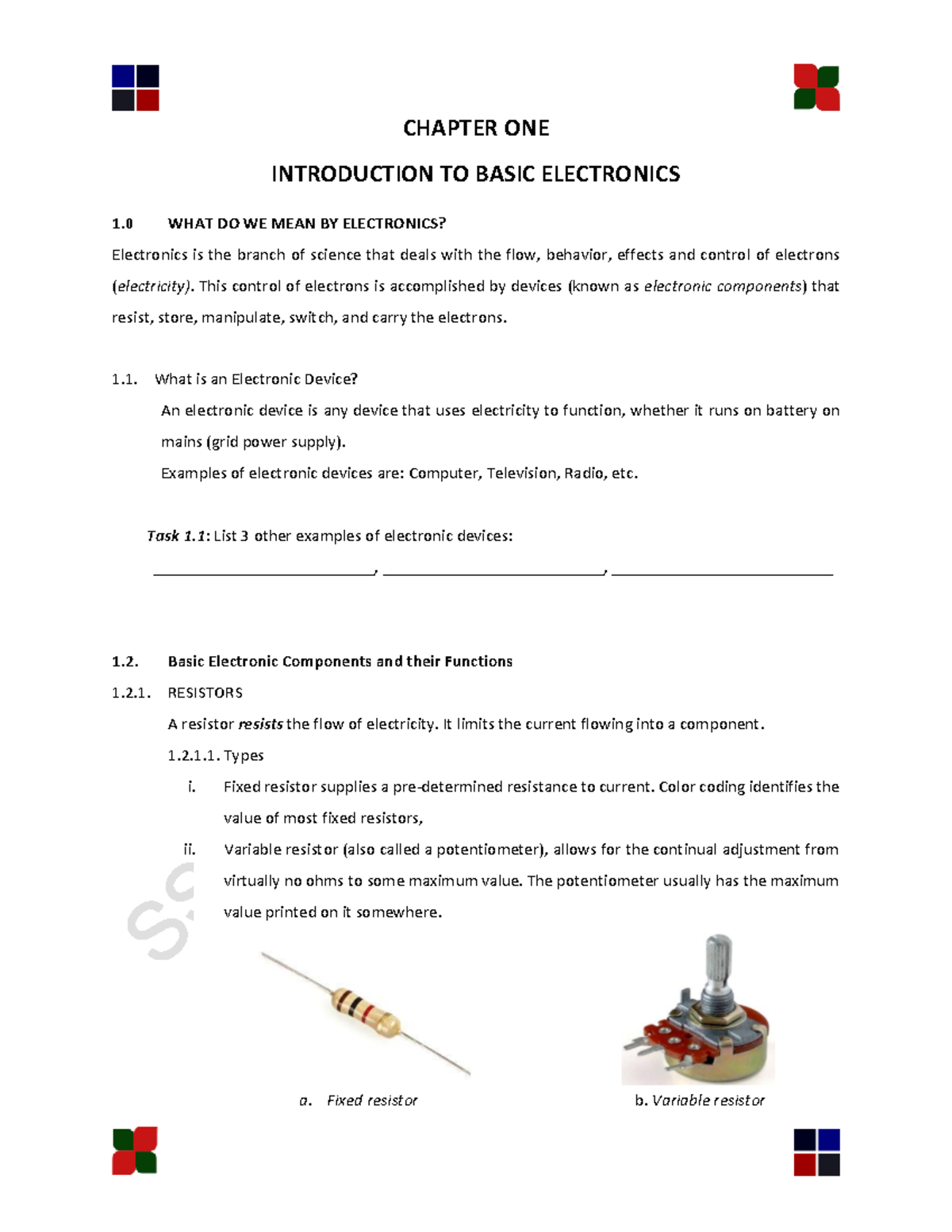 Prototyping Workshop Intro to Electronics - CHAPTER ONE INTRODUCTION TO ...
