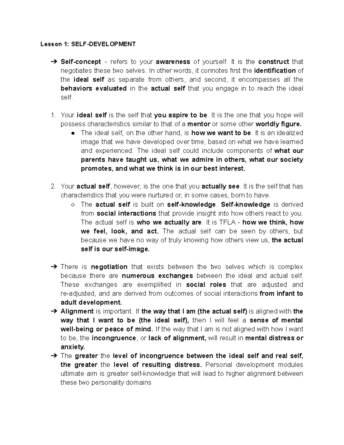 Personal Development Lessons - Lesson 1: SELF-DEVELOPMENT Self-concept ...