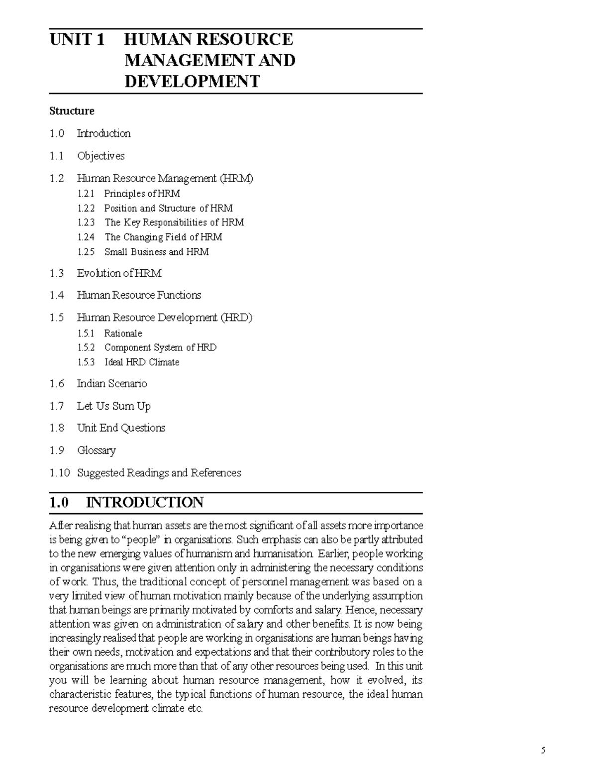 Unit-1 - 5 UNIT 1 HUMAN RESOURCE MANAGEMENT AND DEVELOPMENT Structure 1 ...