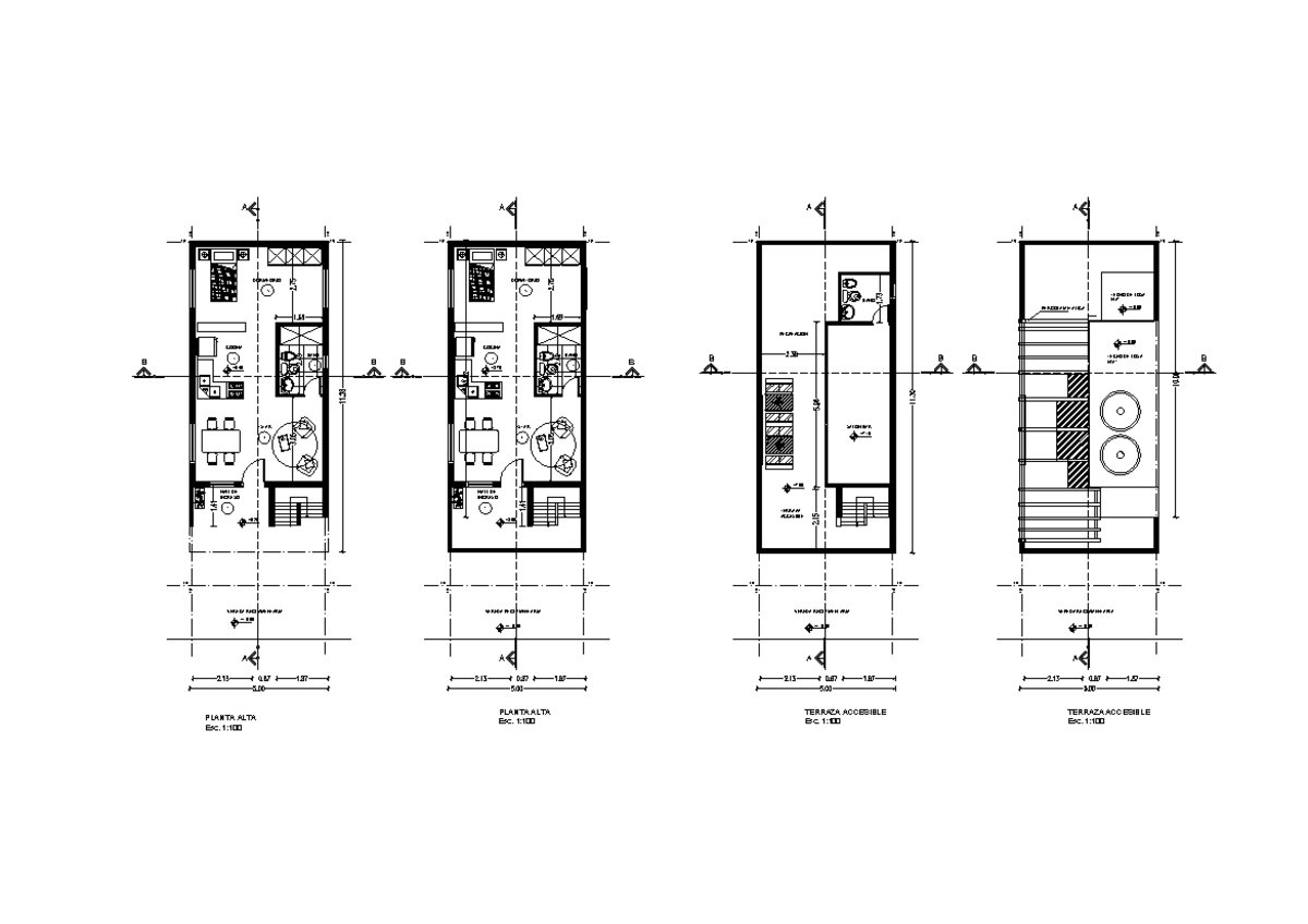 Planta Y Cortes Duplex-Modelo - Esc. 1:100PLANTA ALTA Esc. 1:100PLANTA ...