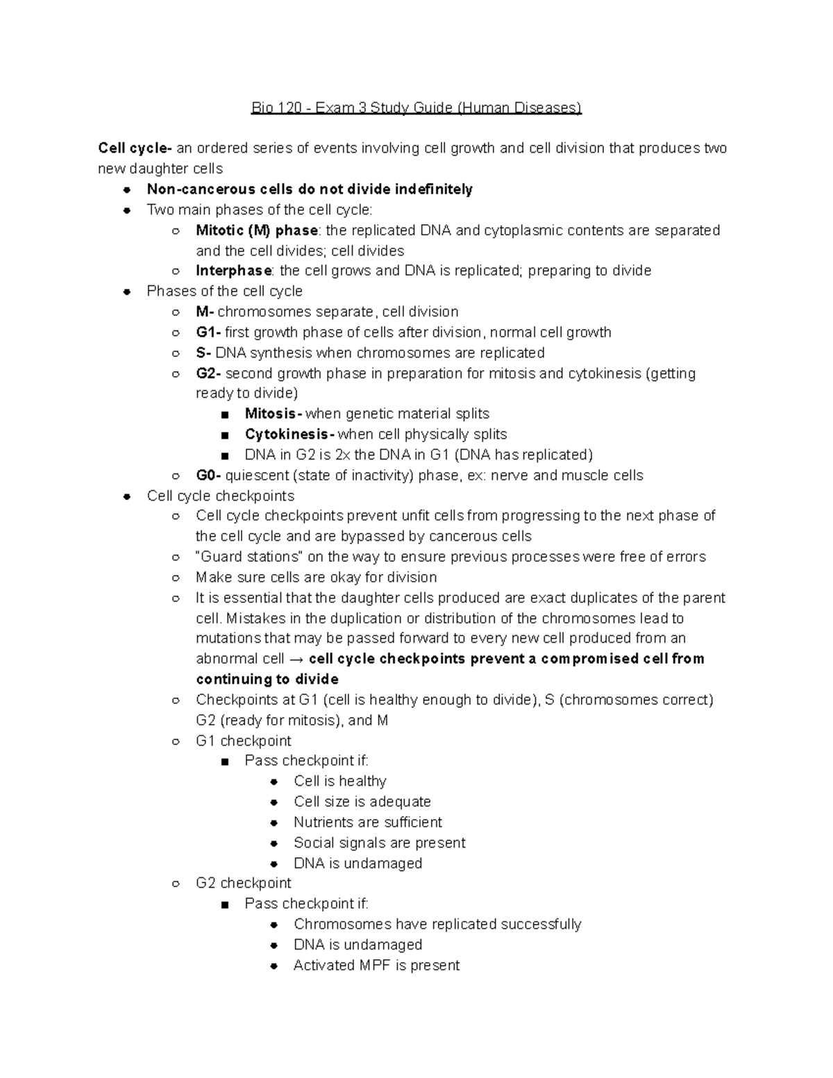 Bio 120 - Exam 3 Study Guide - Bio 120 - Exam 3 Study Guide (Human ...