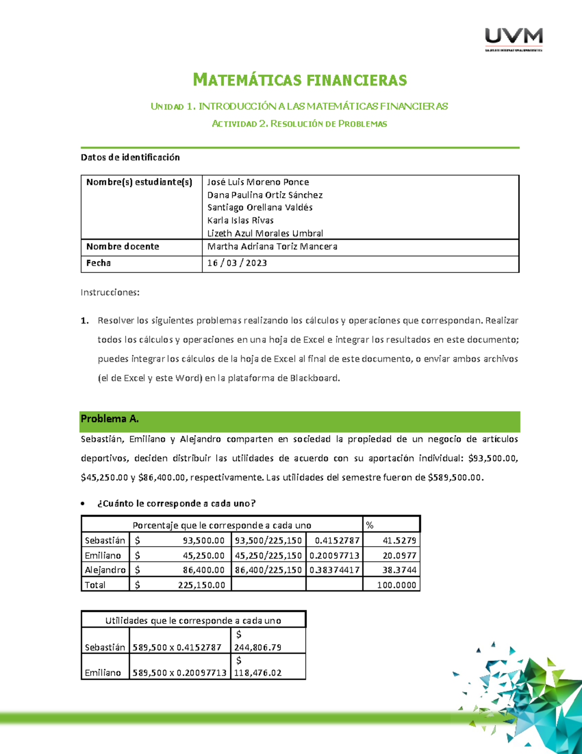 Ejercicios 2 mate financieras - MATEMÁTICAS FINANCIERAS UNIDAD 1 ...