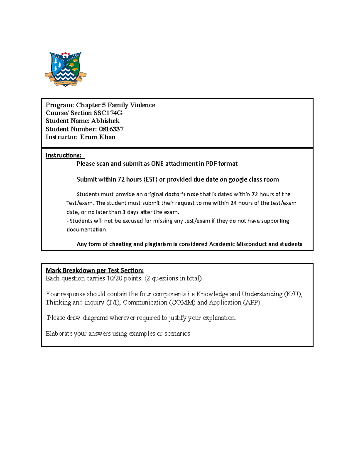Ch. 5 Assignment - mmmmnvfxfc - Program: Chapter 5 Family Violence ...