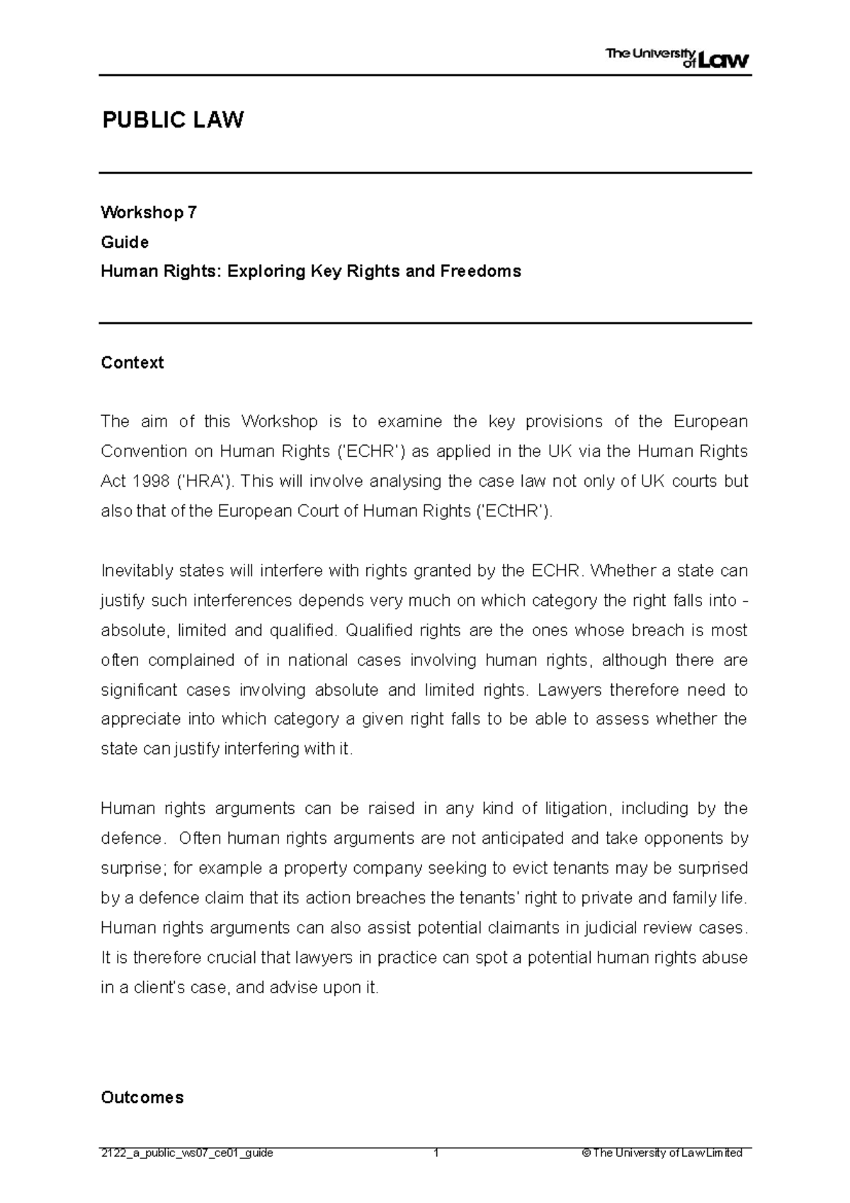 Public prep 7 - worksheet - PUBLIC LAW Workshop 7 Guide Human Rights ...