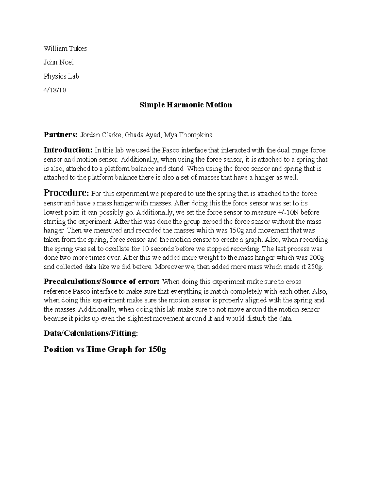 Simple r lab physkcs - lab - William Tukes John Noel Physics Lab 4/18 ...