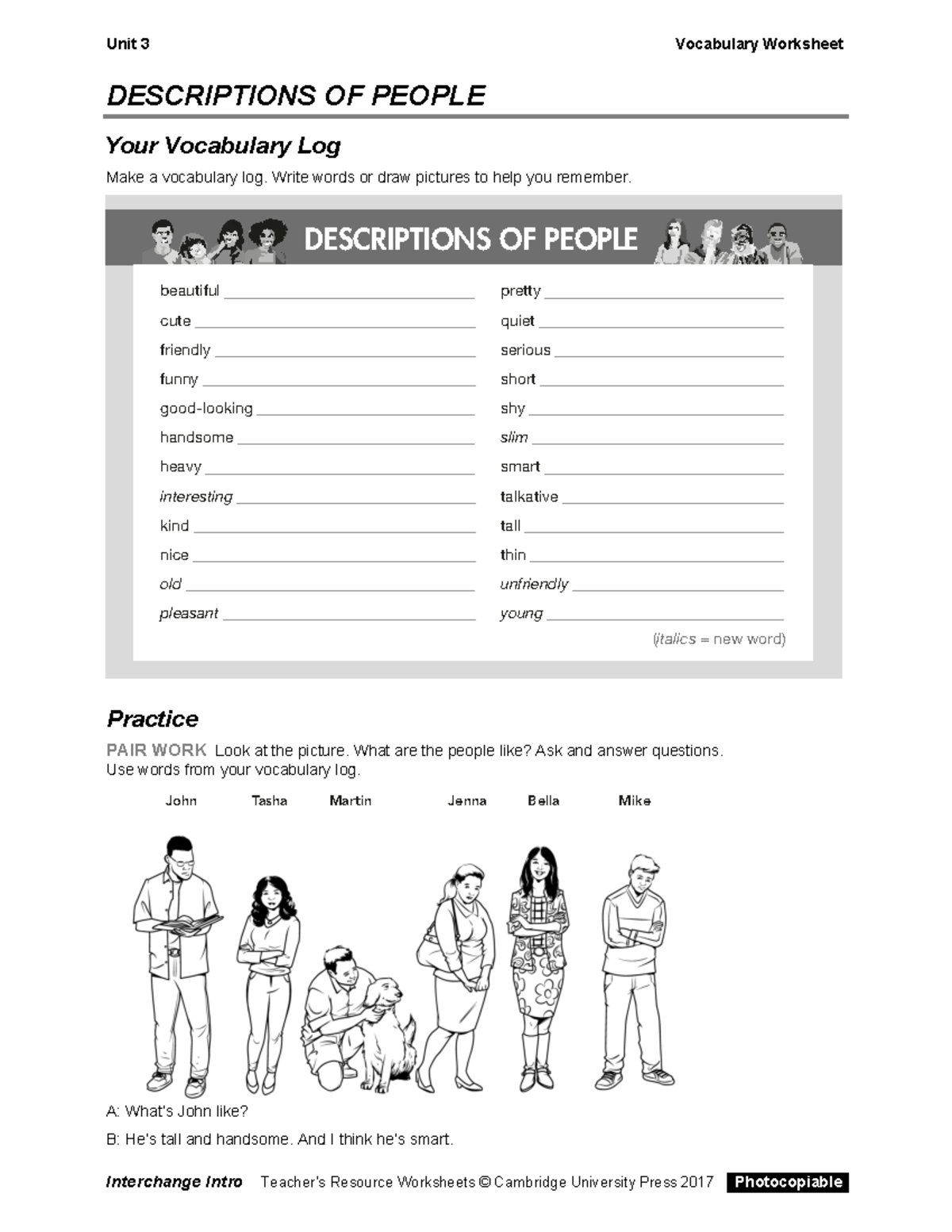 Interchange 5th Ed Intro Level Unit03 Vocabulary Worksheet - Unit 3 Vocabulary Worksheet ...