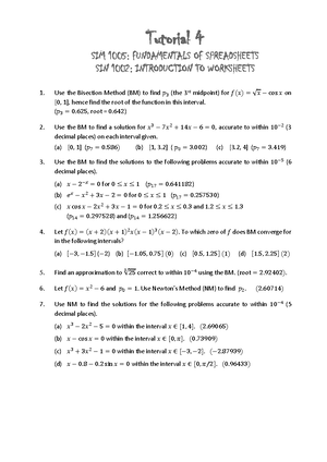 Tutorial Questions - Fundamentals of Spreadsheets - List of Questions ...