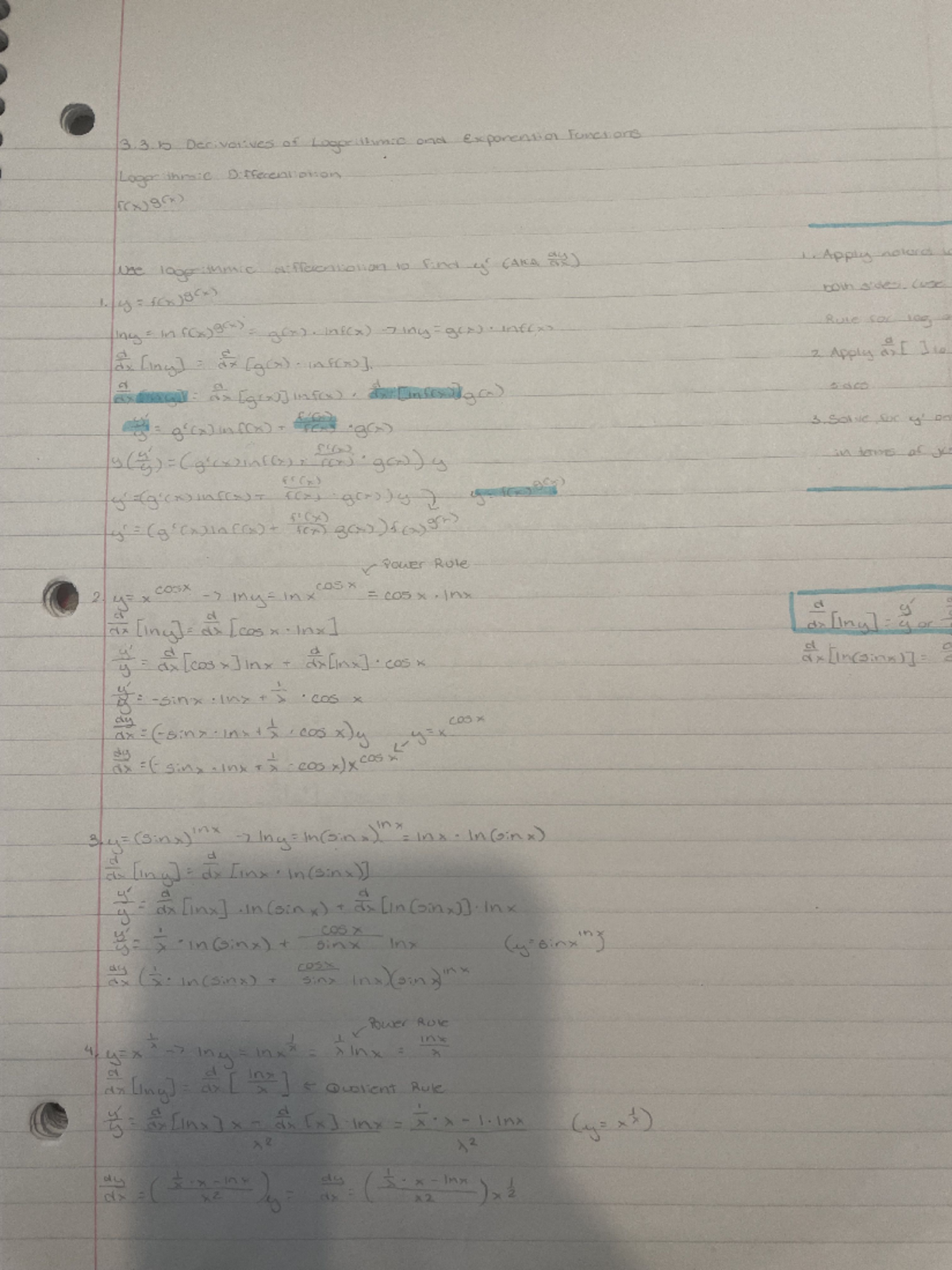 3.3b Derivatives of log and exponential functions notes - MAC 2311 ...