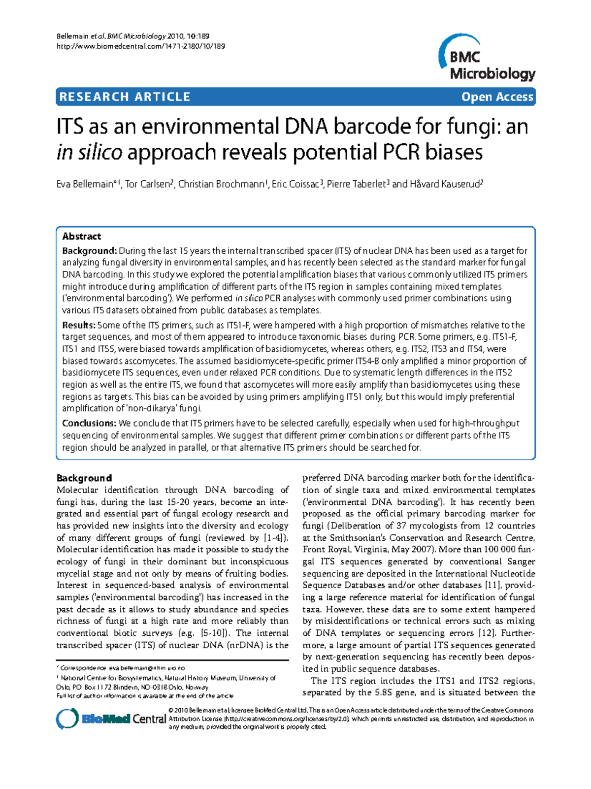 1 - biologie - Bellemain et al. BMC Microbiology 2010, 10 ...