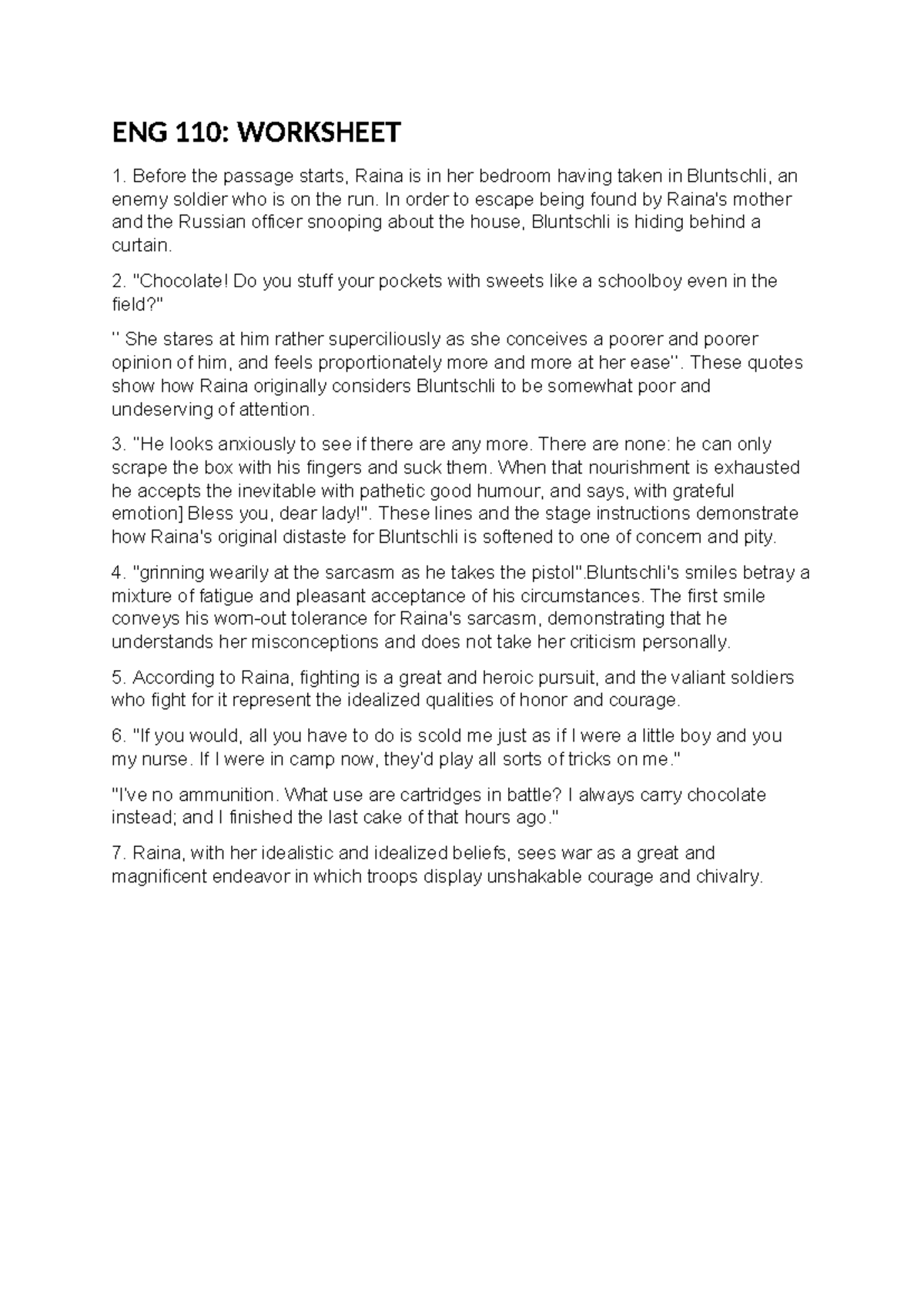 110 Worksheet - ENG 110: WORKSHEET Before the passage starts, Raina is ...