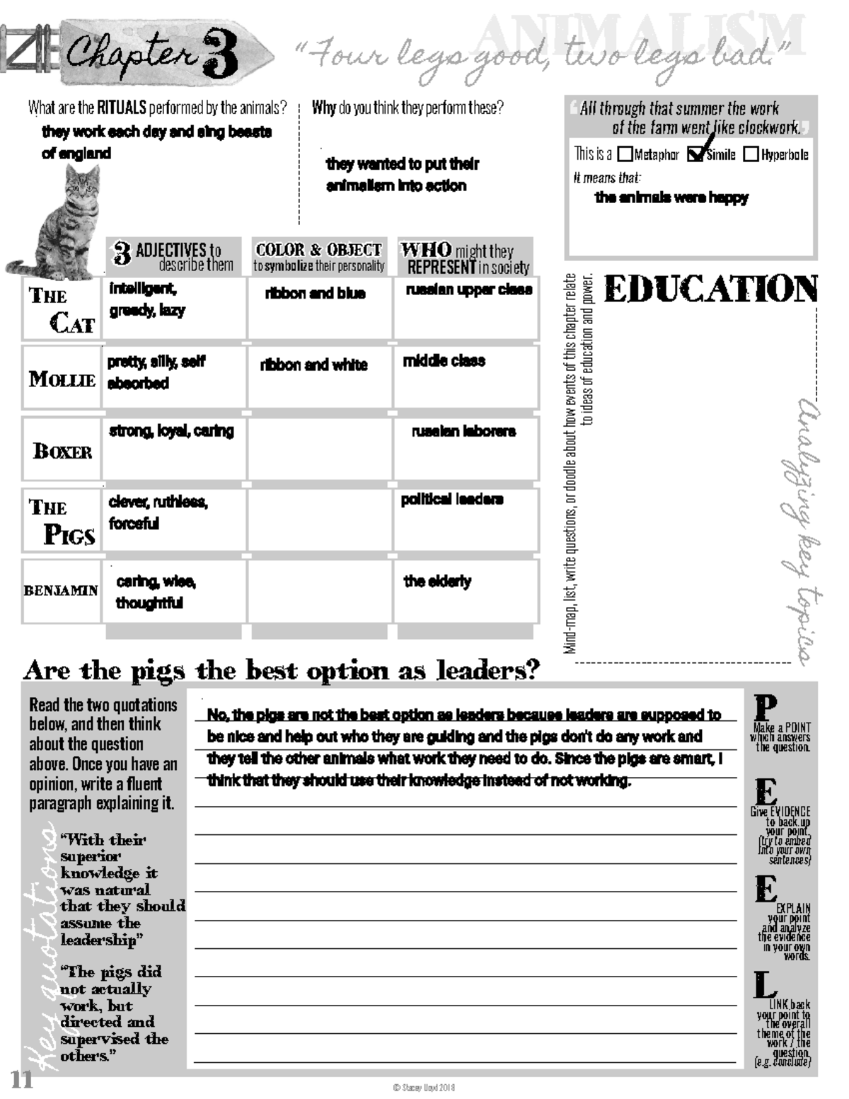 Jailyn Garrett - Animal Farm Chapter 3 Student Workbook - ANIMALISM ...