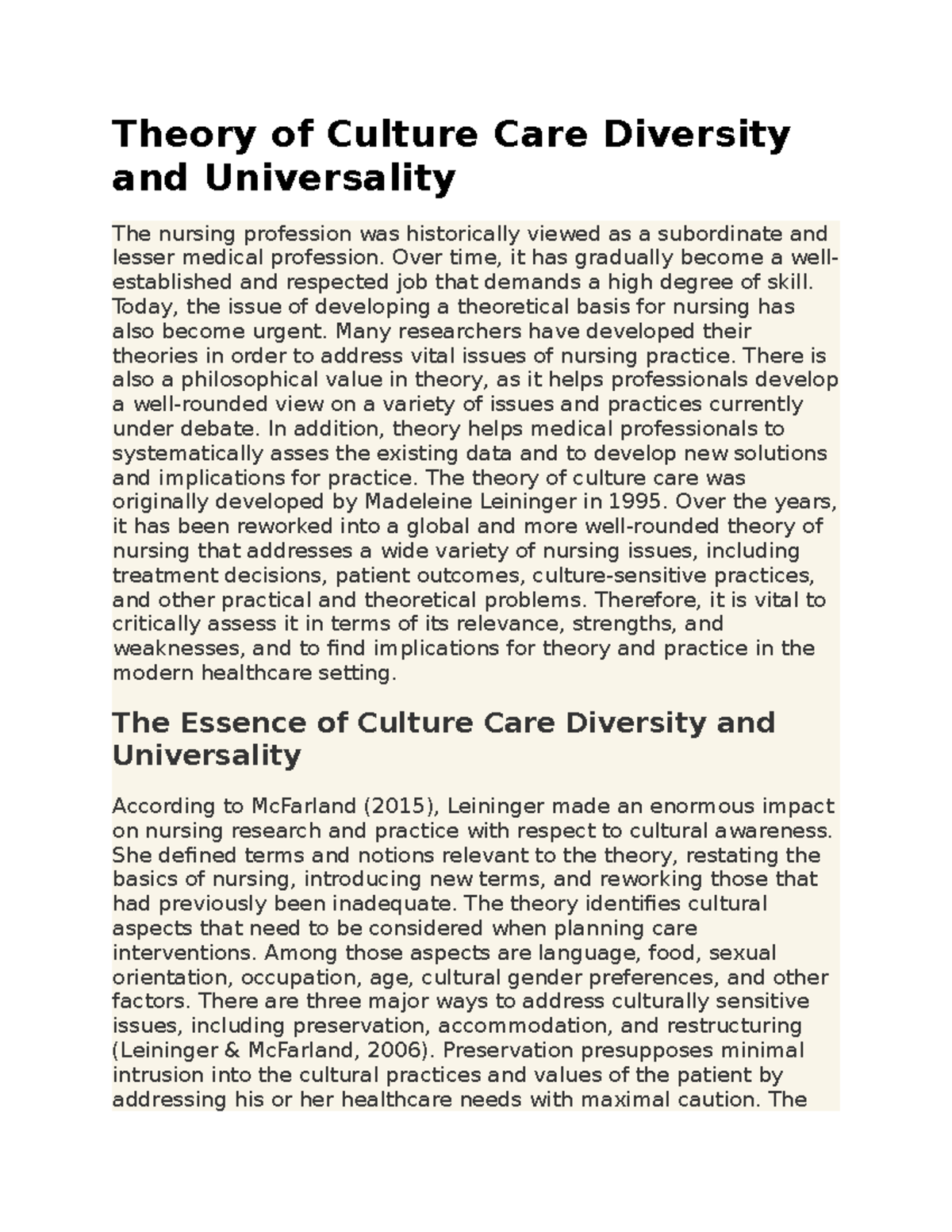 Theory of Culture Care Diversity and Universality - Theory of Culture ...