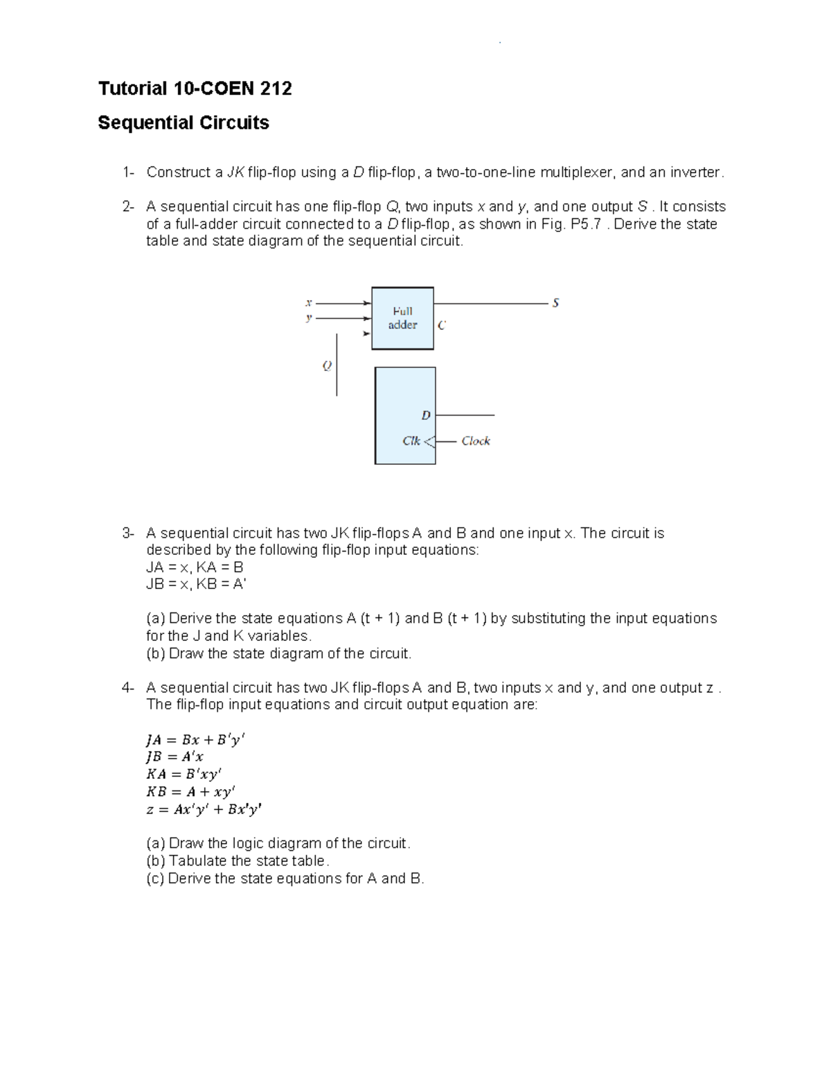 Tutorial 10 -questions Tutorial 10 -questions - COEN 212 - Concordia ...