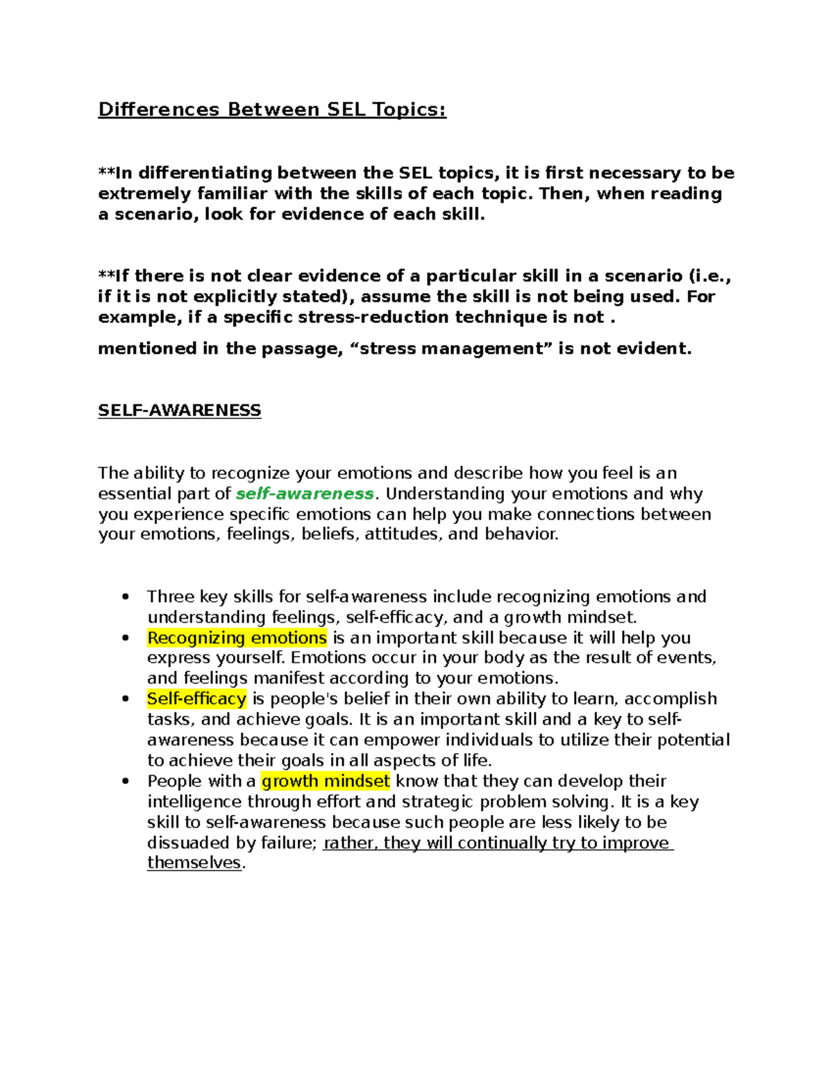 SEL Topic Differences SF - Differences Between SEL Topics: **In ...