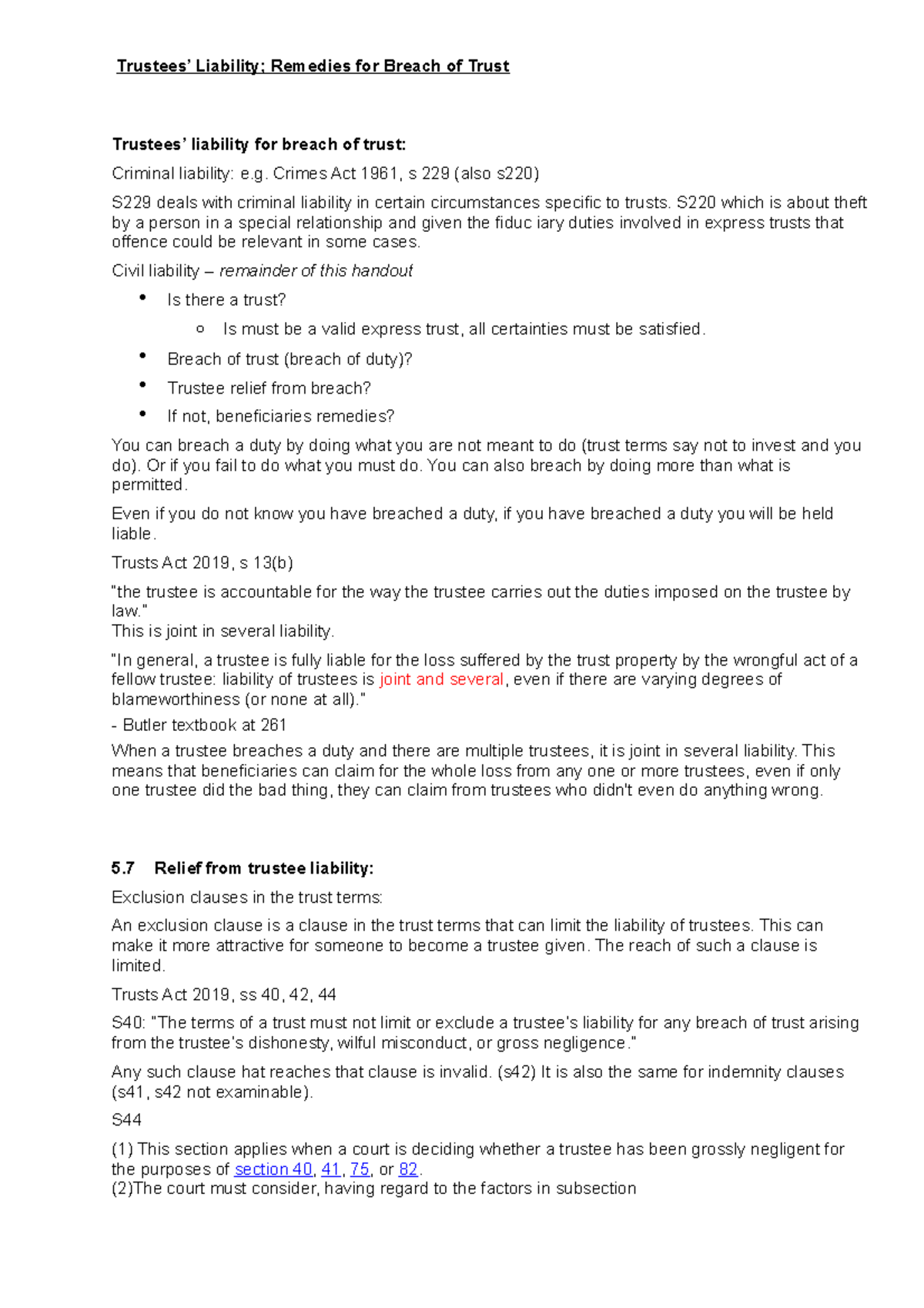 Liability and Remedies for Breach of Trust - Trustees’ Liability ...