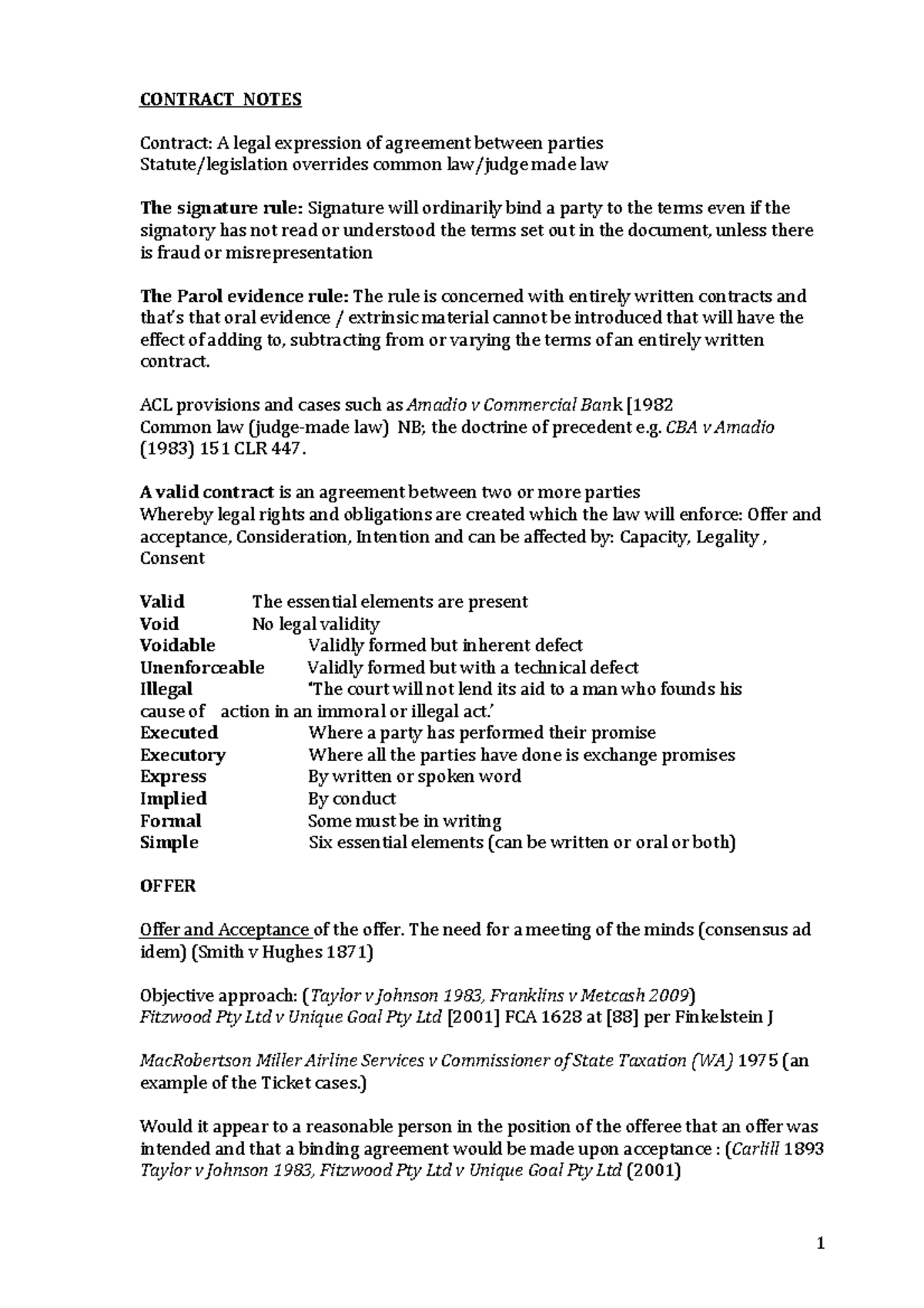 6995-sample - Cheers. - CONTRACT NOTES Contract: A legal expression of ...