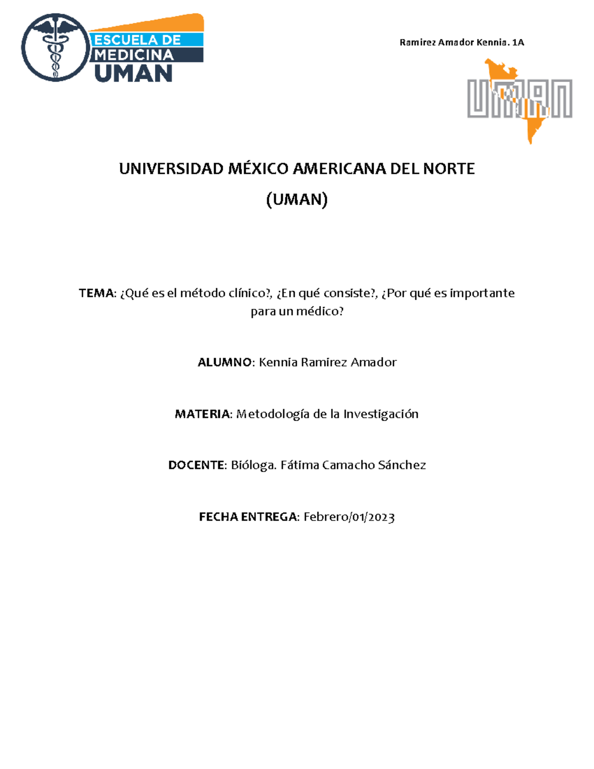Método Clínico - Que es el metodo clinico - Ramirez Amador Kennia. 1A ...