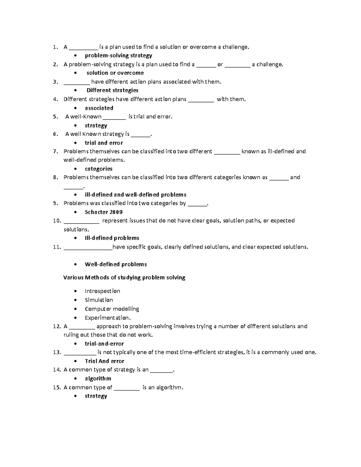 CIT108 - Exam Summary - A _________ is a plan used to find a solution ...