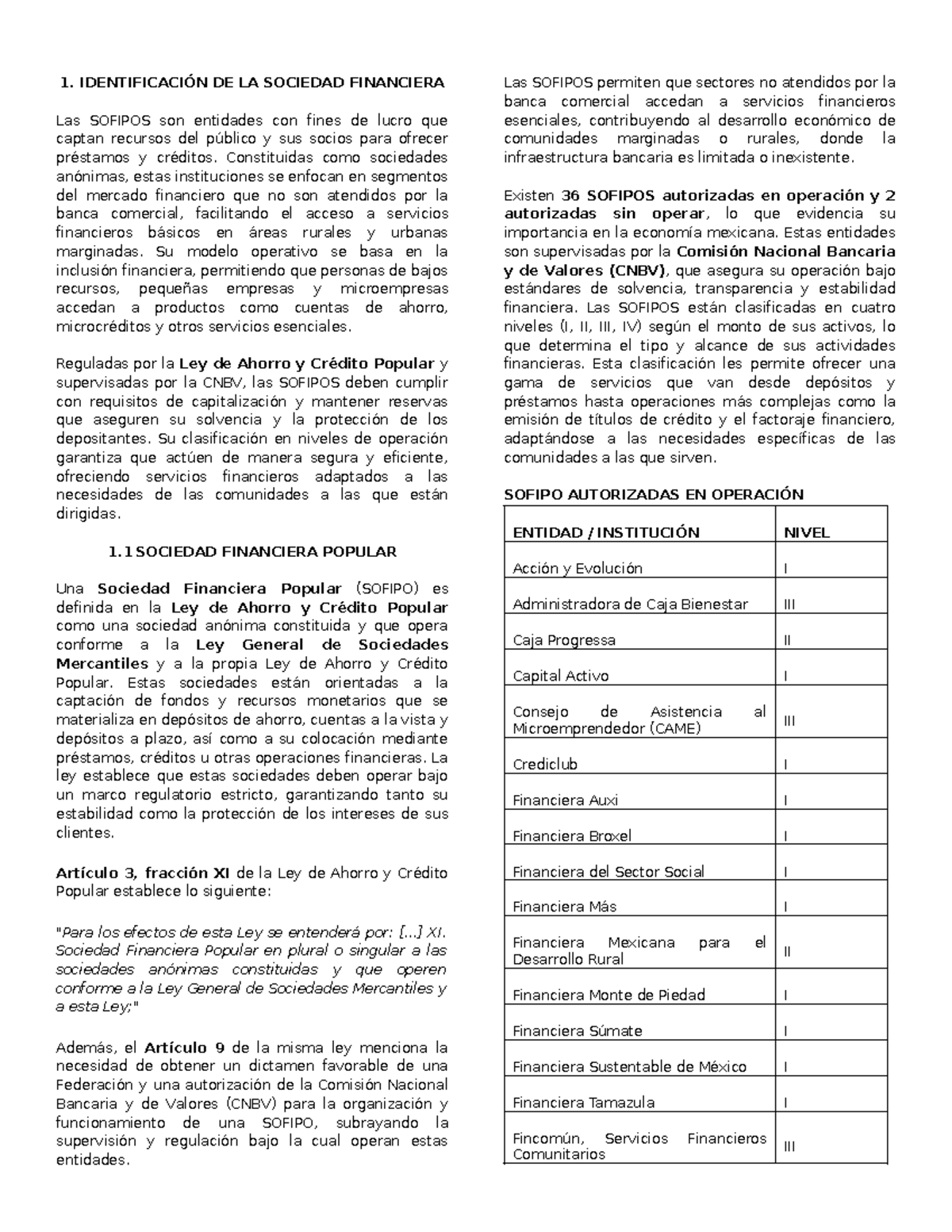 Unidad 1. Material PARA EXPO Sofipos - 1. IDENTIFICACIÓN DE LA SOCIEDAD ...