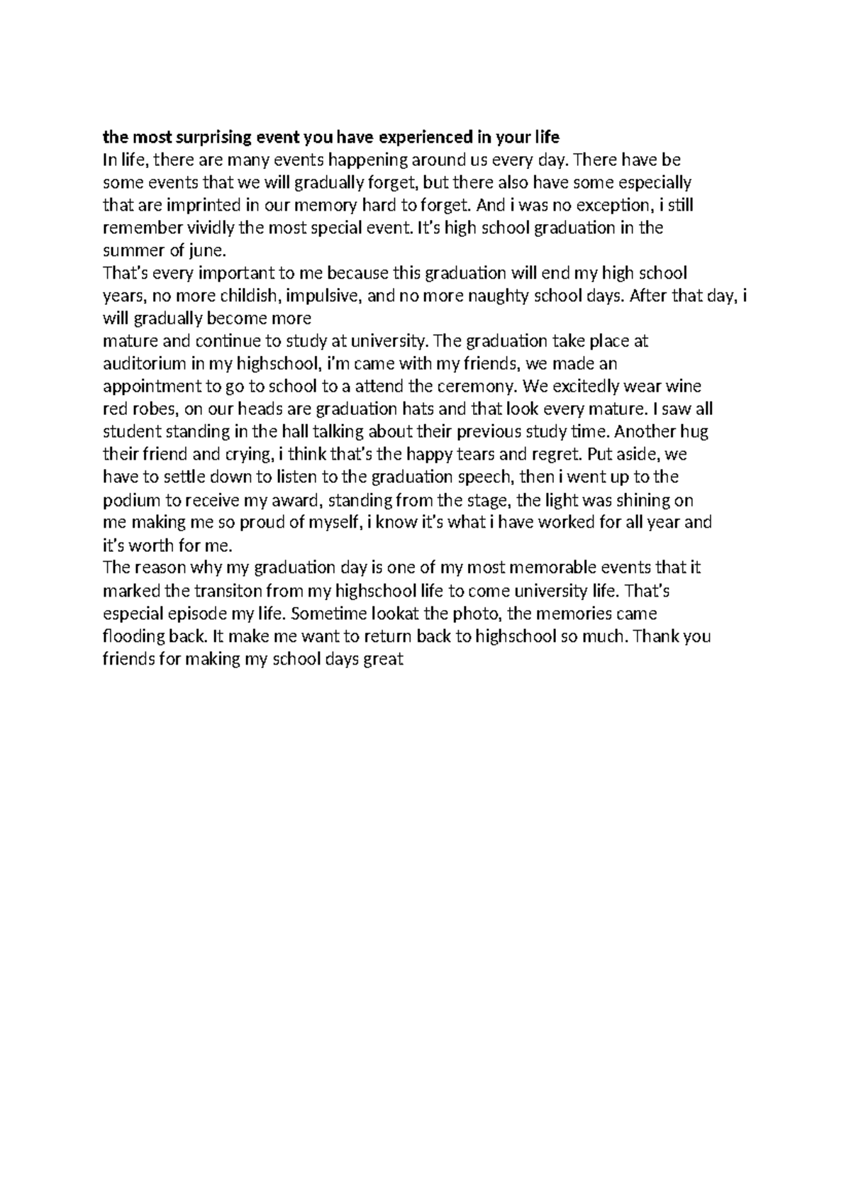 Narratives essay - tự tìm hiểu nhe :))) - the most surprising event you ...