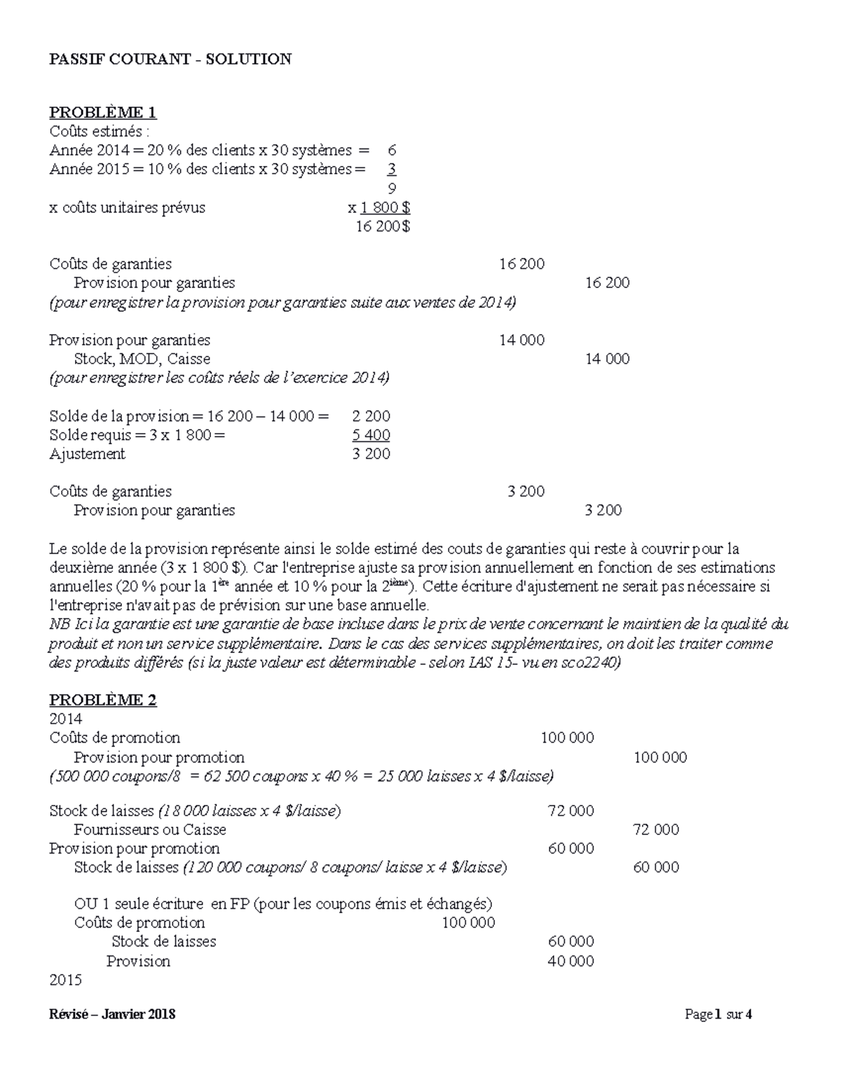 PC- Solutions - sco3240 - PASSIF COURANT - SOLUTION PROBLÈME 1 Coûts ...