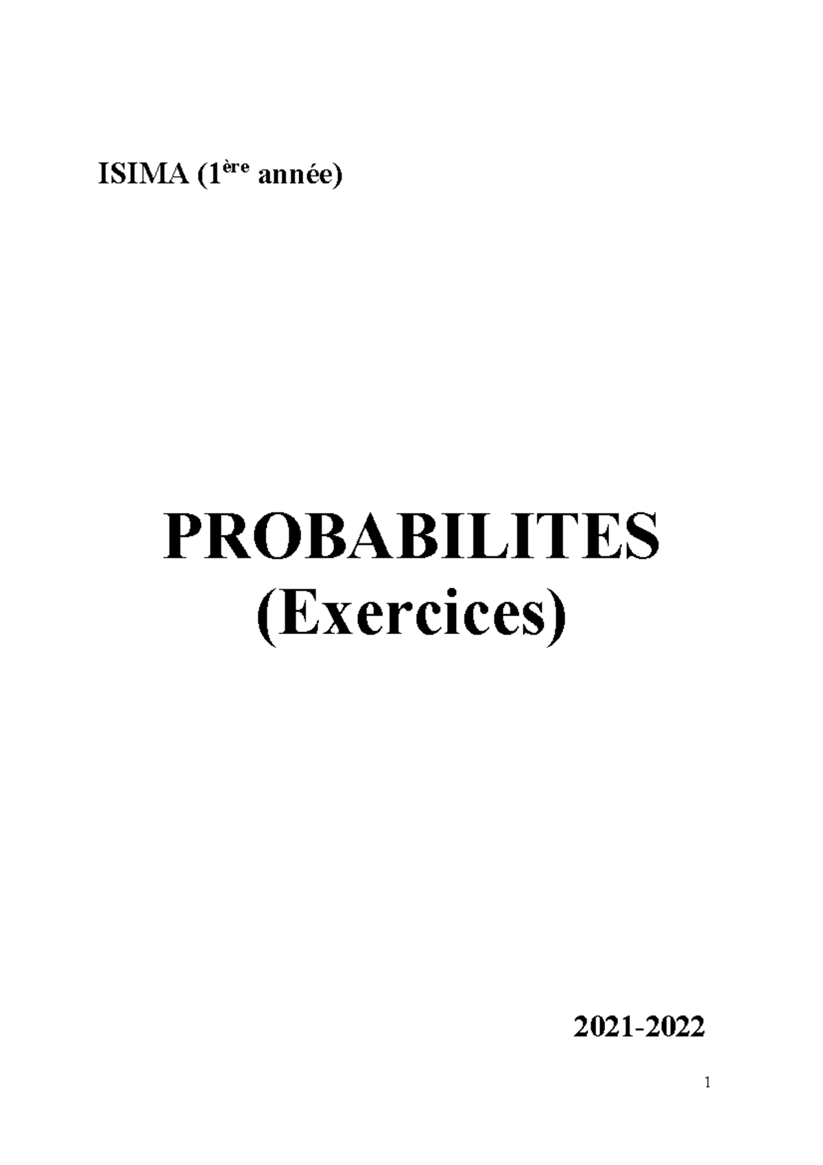 Proba-corrections - cours probas - ISIMA ( ère année) PROBABILITES ...