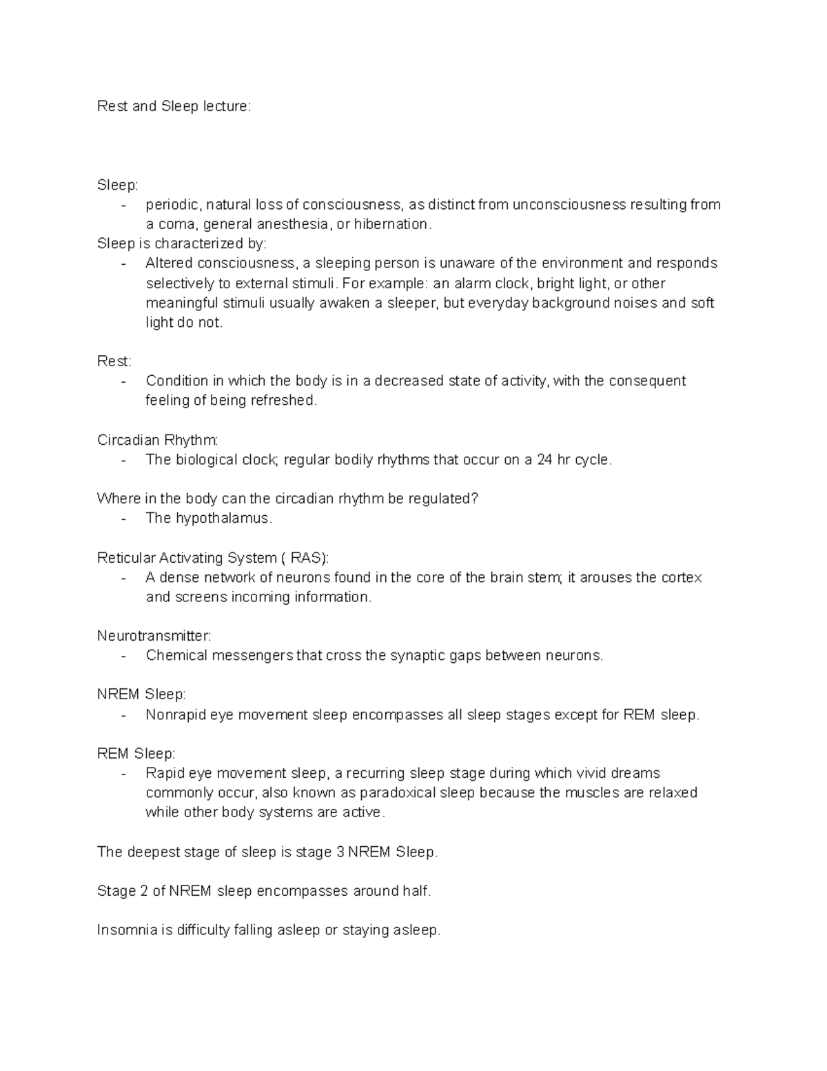 Rest and Sleep lecture - Level 1: Fall 2022: Mrs. Radosta - Rest and ...