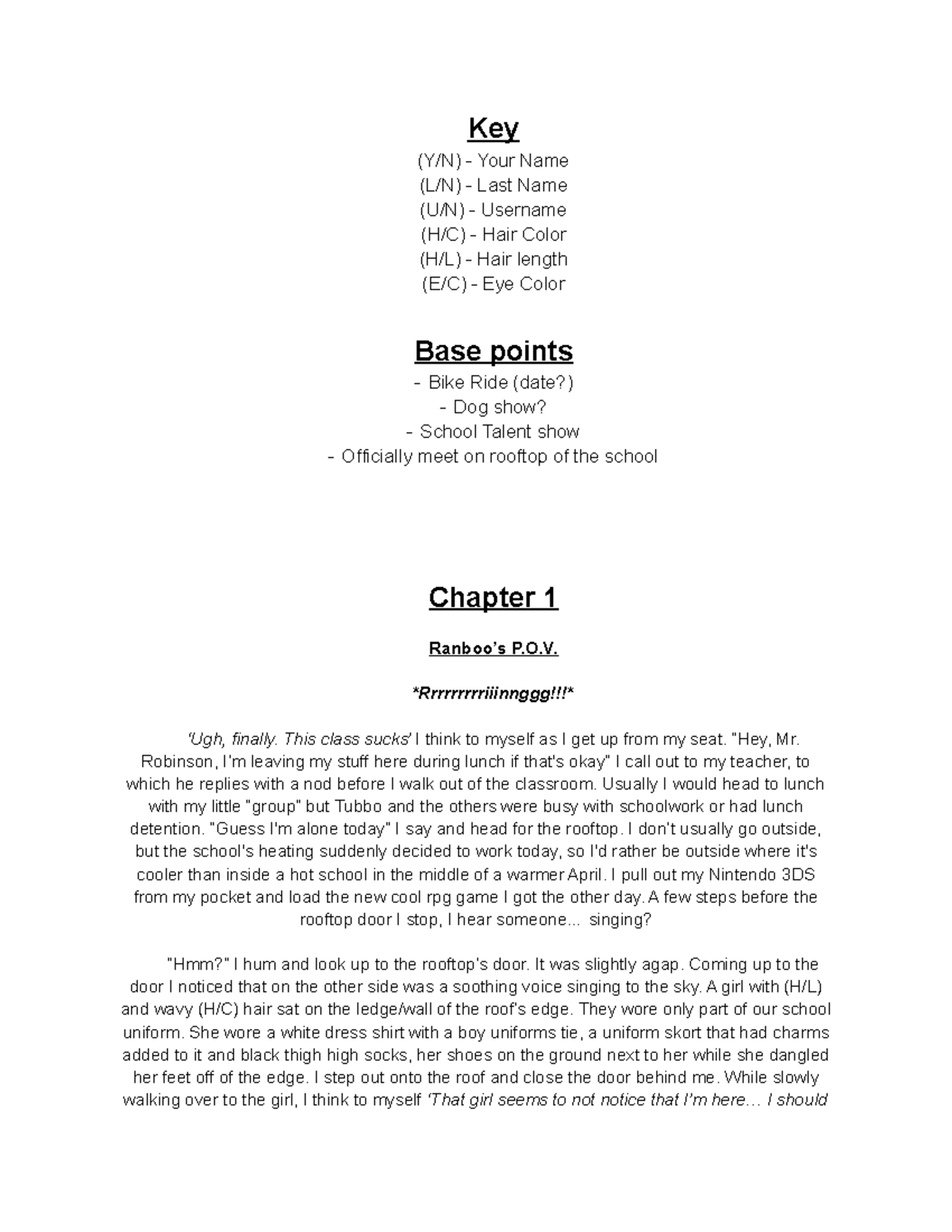 Creatuve Writing project thing - Key (Y/N) - Your Name (L/N) - Last ...