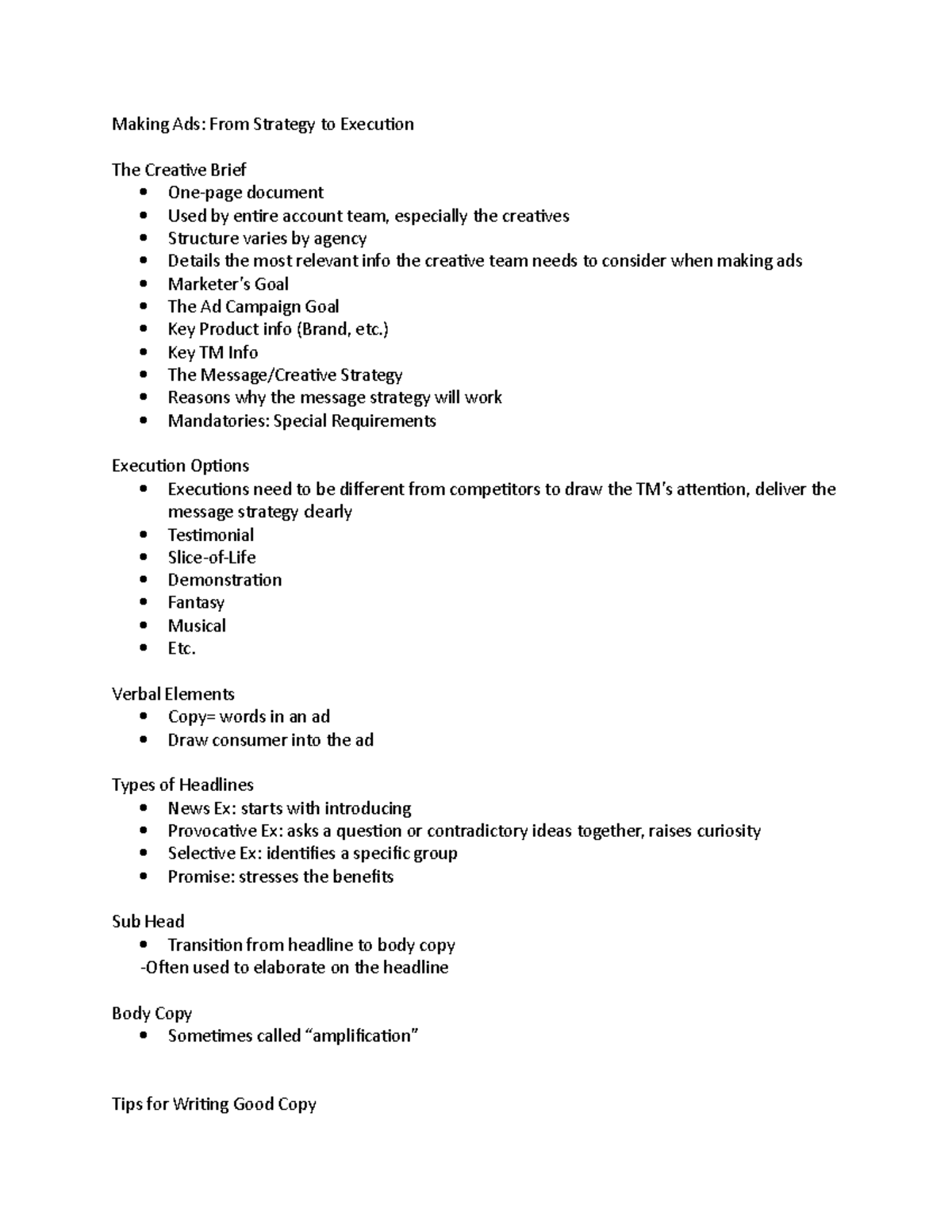 Ad Notes - Making Ads: From Strategy to Execution The Creative Brief ...