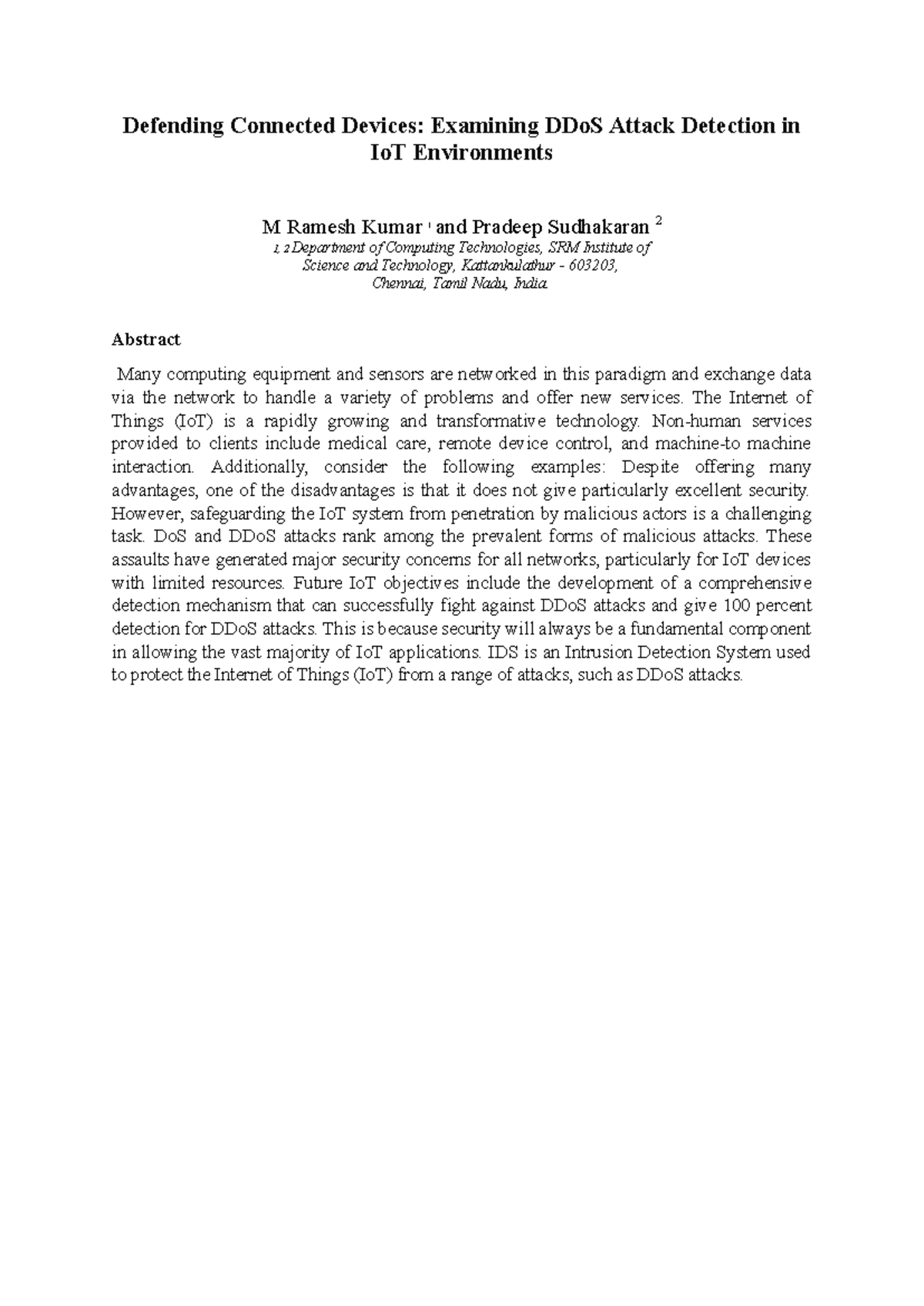 Abstract - Project - Defending Connected Devices: Examining DDoS Attack ...