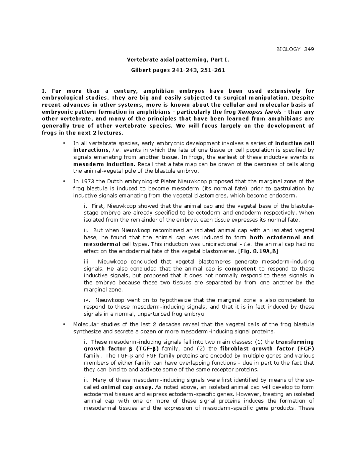 Lecture 17 Fall 2015 - Vertebrate Axial Patterning I - BIOLOGY 349 ...
