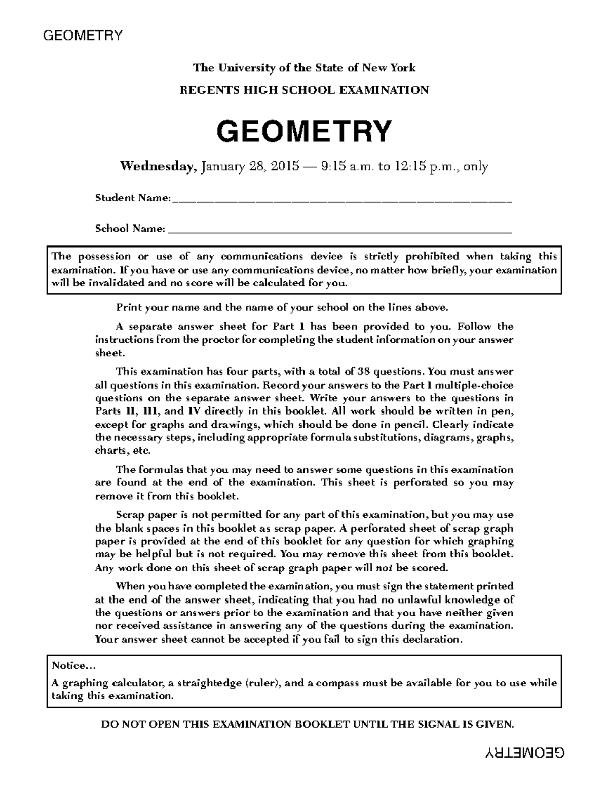 Geom12015-exam - math regents - The University of the State of New York ...