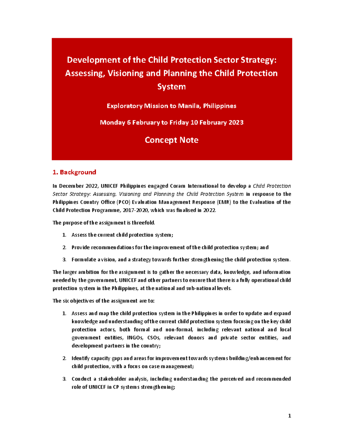 CPSS Mision Concept Note - 1 Development of the Child Protection Sector ...