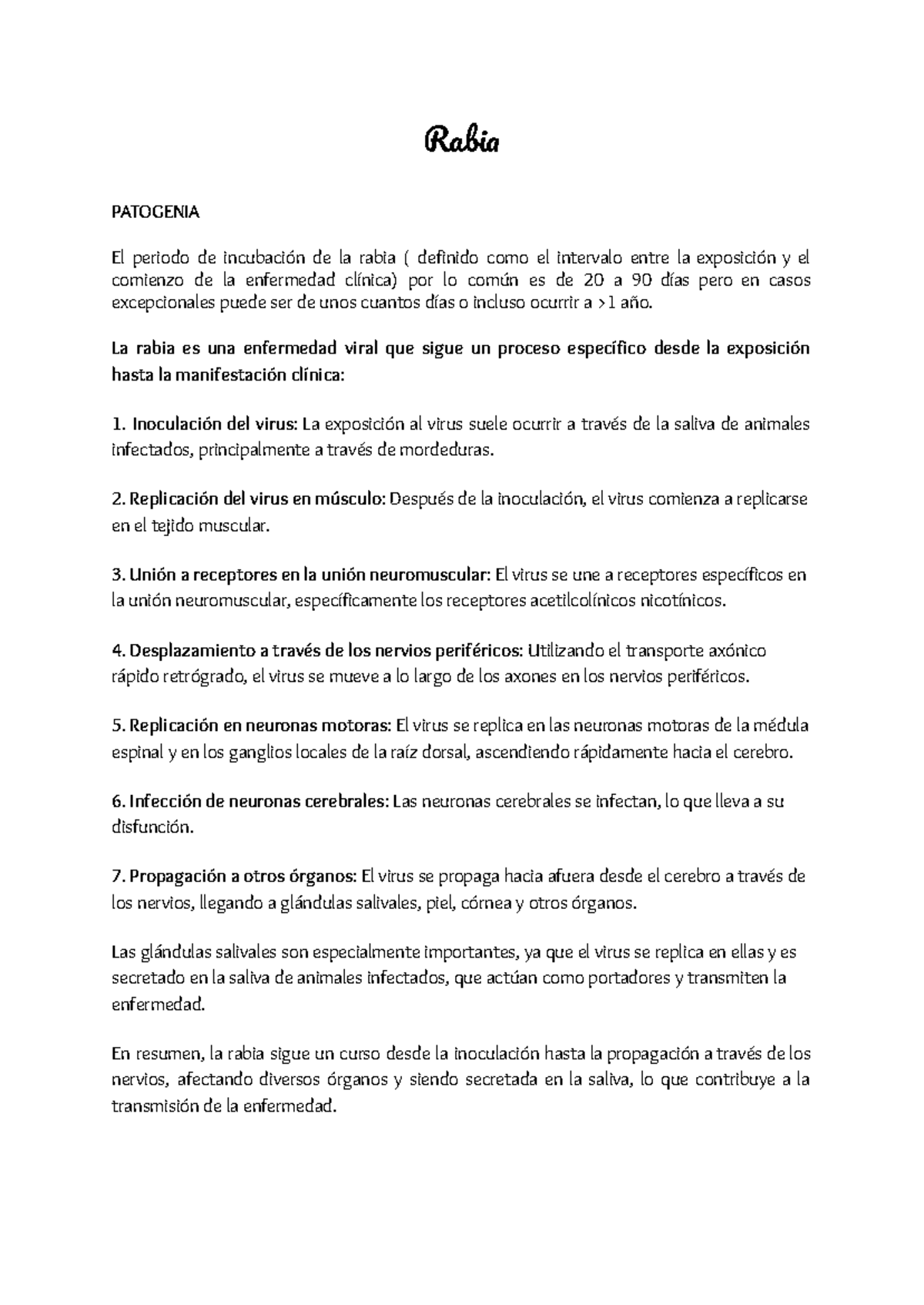 Rabia - Rabi PATOGENIA El periodo de incubación de la rabia ( definido ...