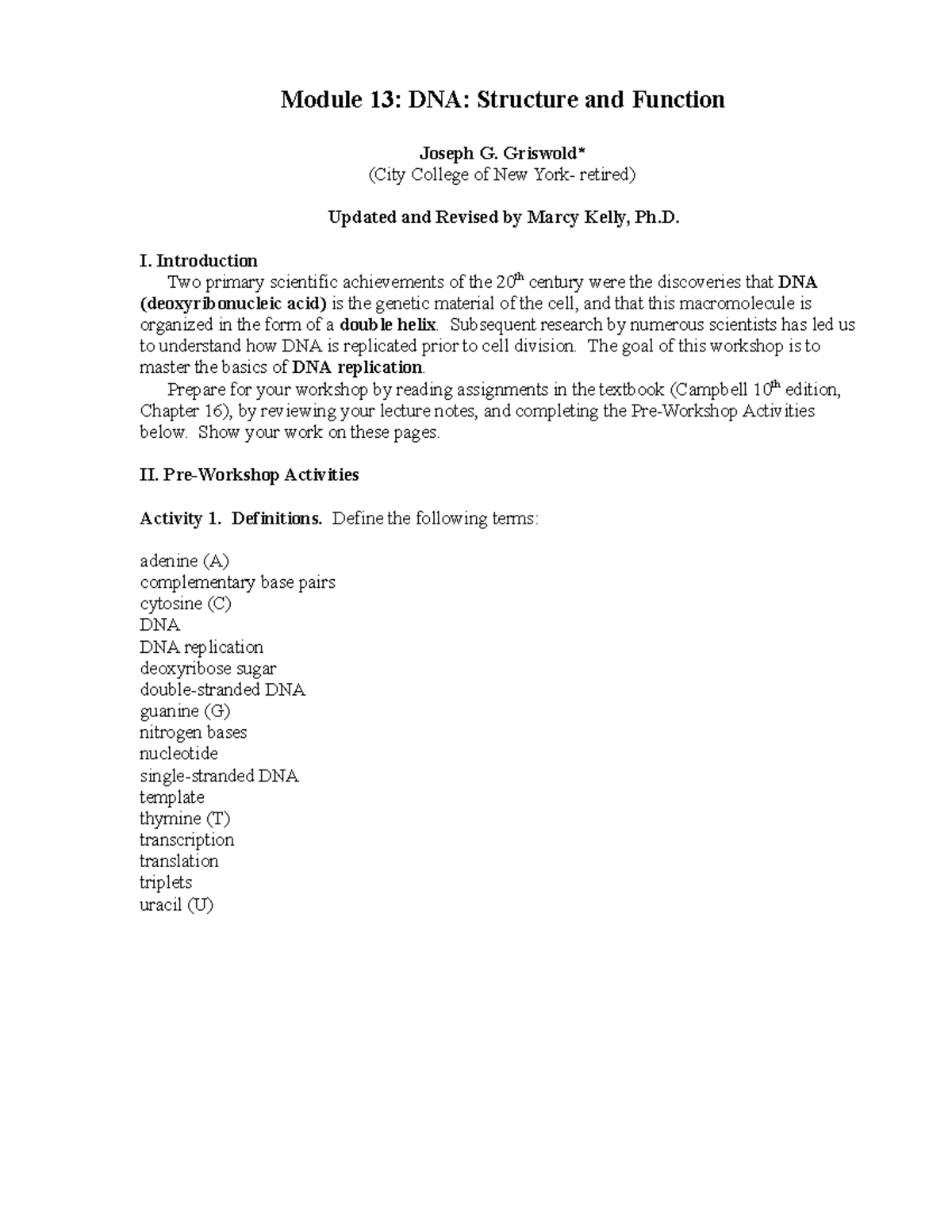Module 13 DNA Structure and Function Pre-Assignment - Module 13: DNA ...