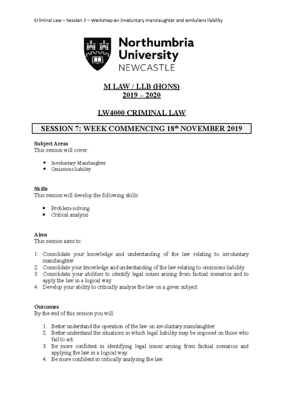 Workshop 4 - M LAW / LLB (HONS) 2019 – 2020 LW4000 CRIMINAL LAW SESSION ...