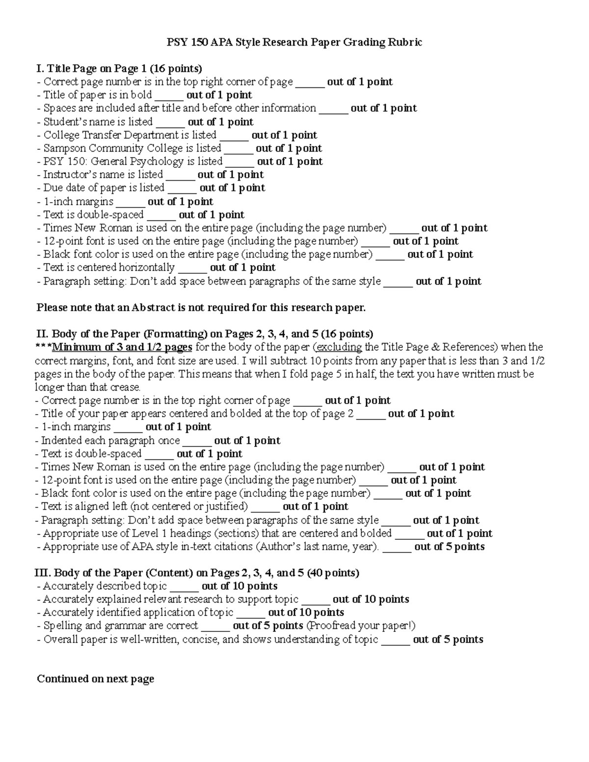 2022FA PSY 150 APA Grading Rubric - PSY 150 APA Style Research Paper ...