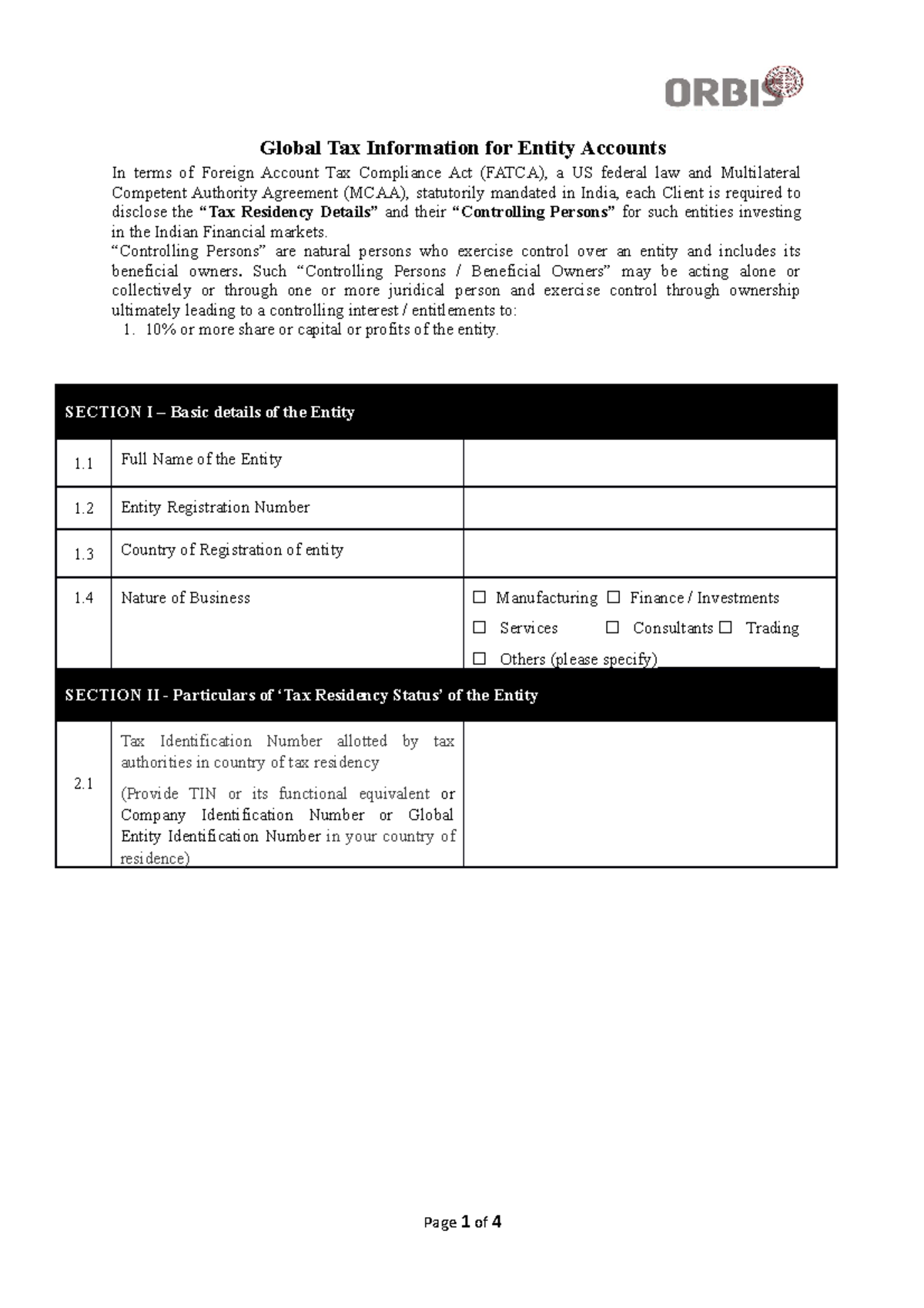 Schedule V - Orbis Global Tax Information - Entity - Global Tax Information for Entity Accounts ...
