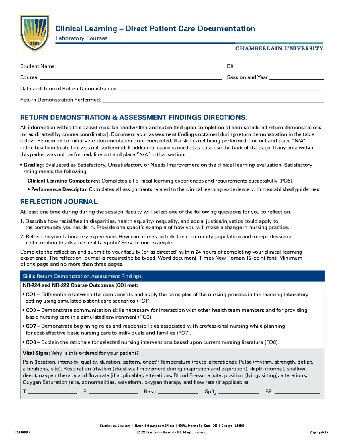BSN Laboratory Direct Patient Care Documentation - Chamberlain ...