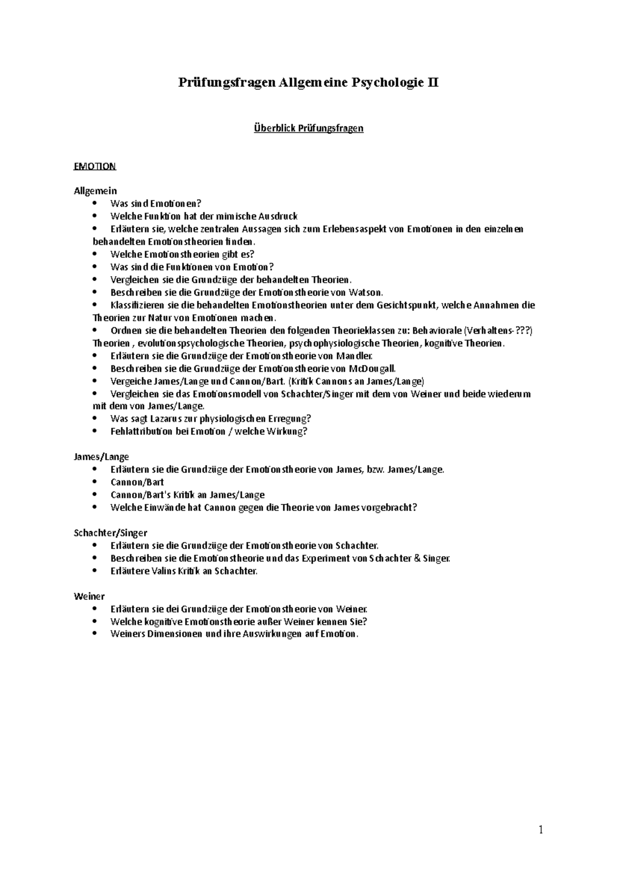 Allg. II Prüfungsfragen ab 2003 bis heute - Prüfungsfragen Allgemeine Psychologie II Überblick ...