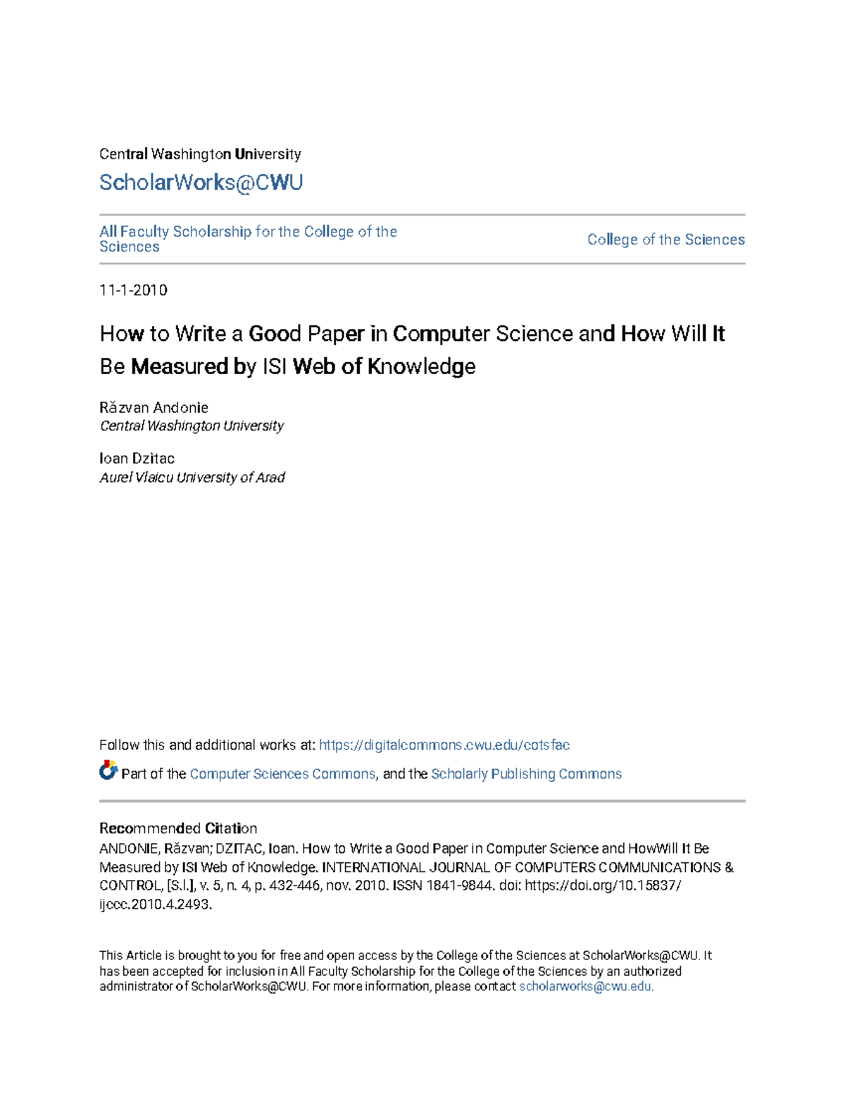 How to Write a Good Paper in Computer Science and How Will It Be - cwu ...
