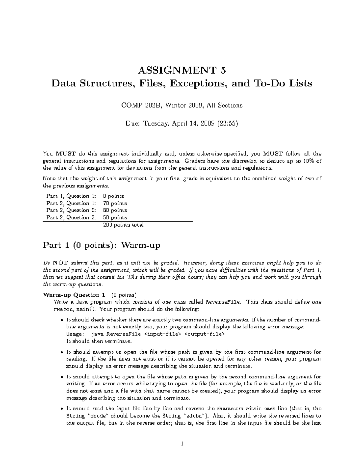 Assignment 5 2009 Winter Assignment 5 Data Structures Files