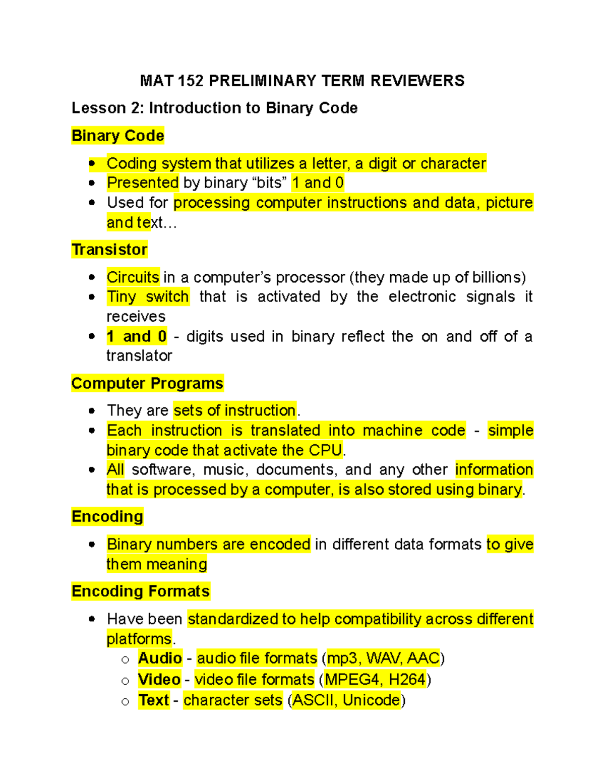 MAT 152 Preliminary TERM Reviewers - MAT 152 PRELIMINARY TERM REVIEWERS ...