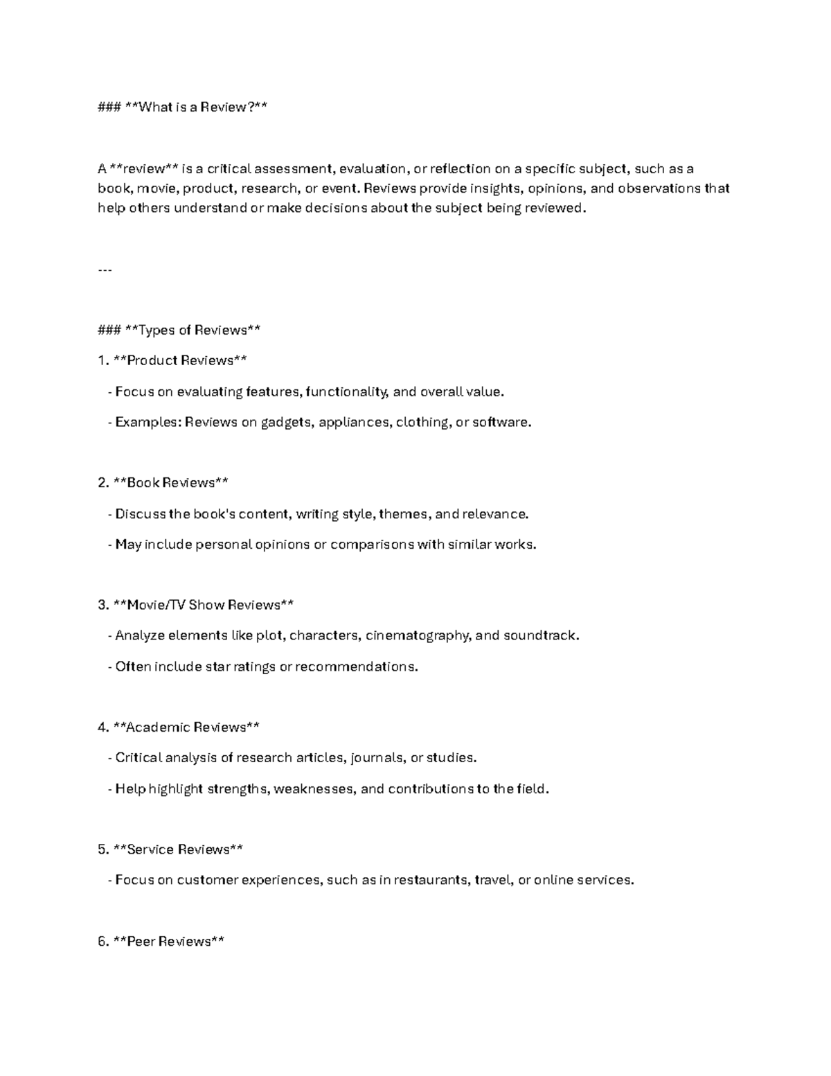 What is a Review - Reviews provide insights, opinions, and observations ...