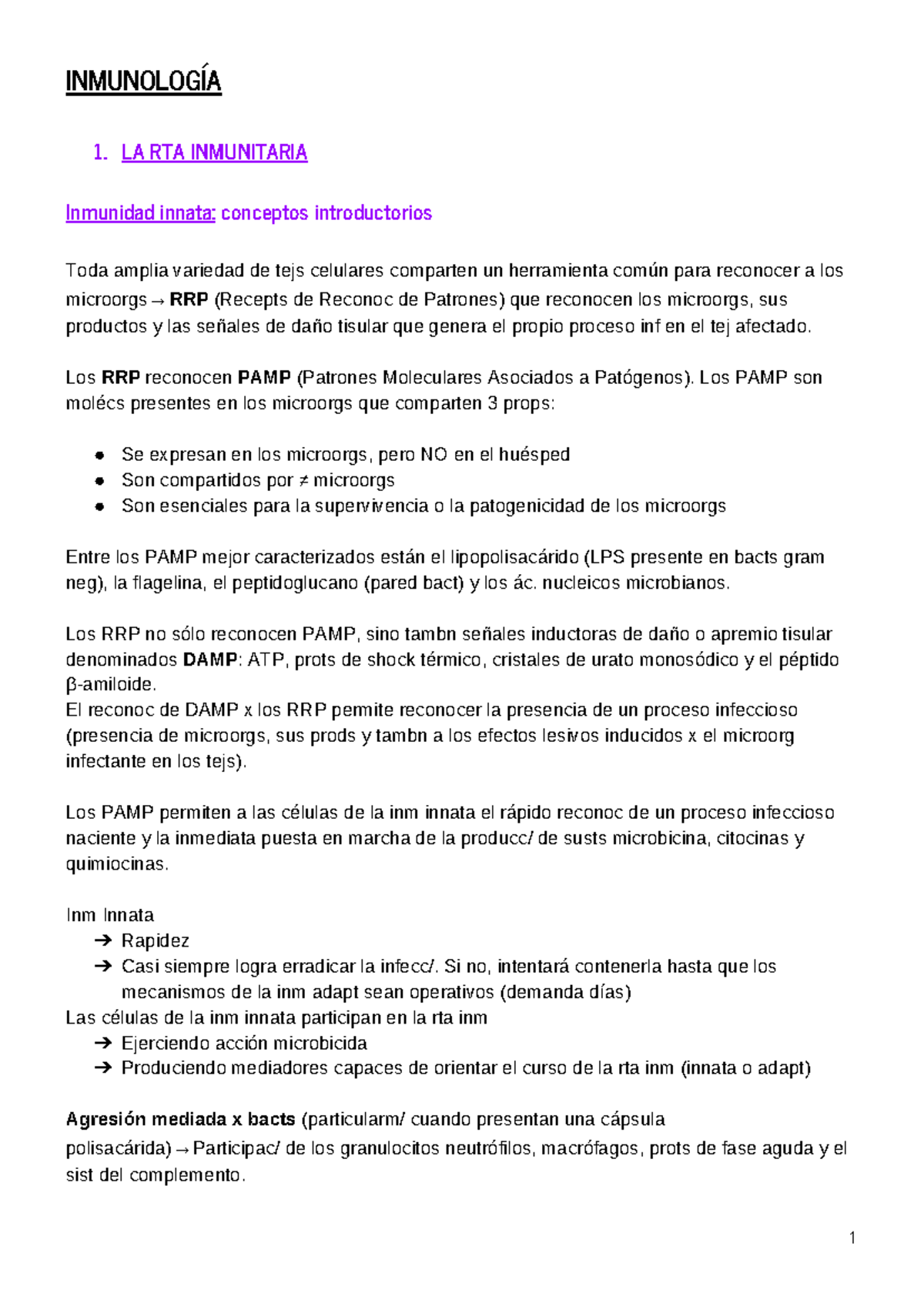 Introducción a la Inmunología - INMUNOLOGÍA 1. LA RTA INMUNITARIA ...