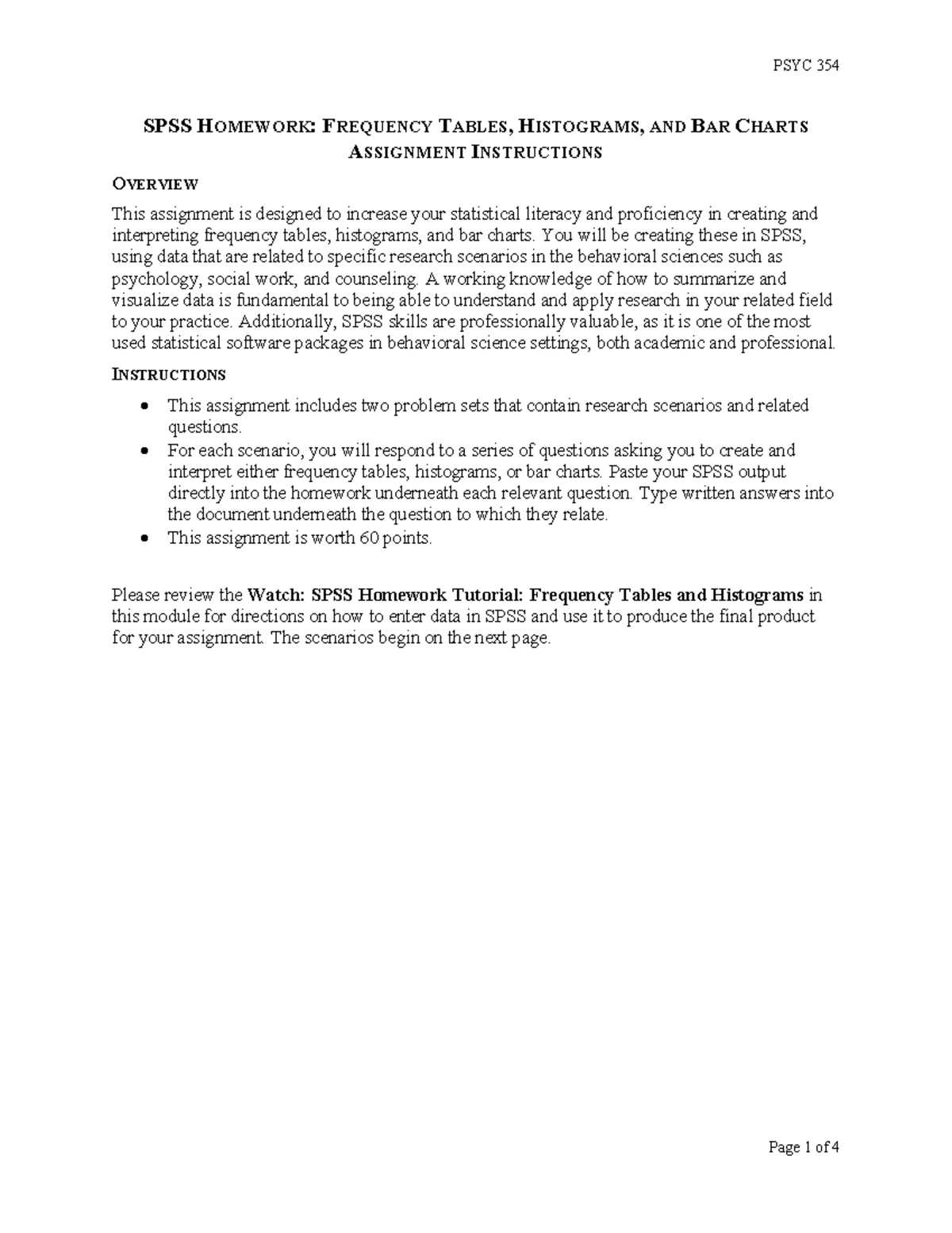 psych 354 SPSS homework frequency, tables, histograms, and bar charts ...