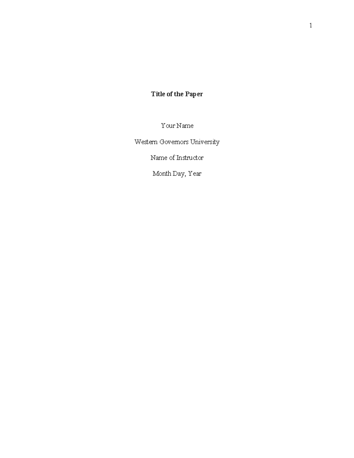 APA 7th edition template - Title of the Paper Your Name Western ...