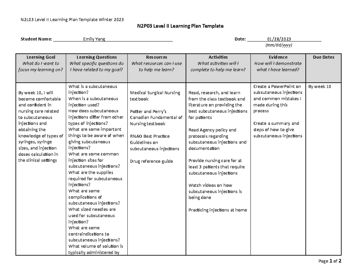 Learning Plan Template Winter 2023 - Describe how this learning plan ...