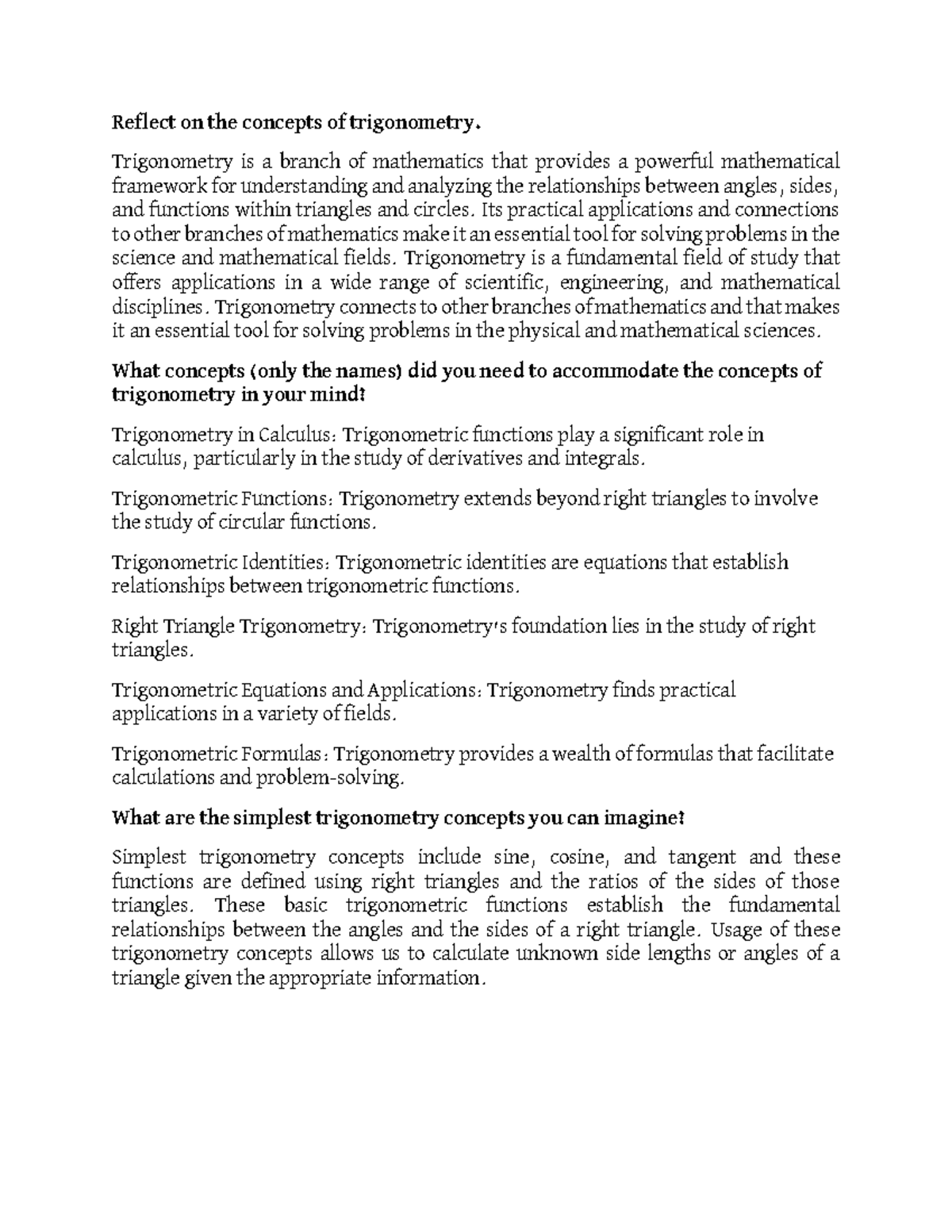 Trigonometry Journal - Reflect on the concepts of trigonometry ...